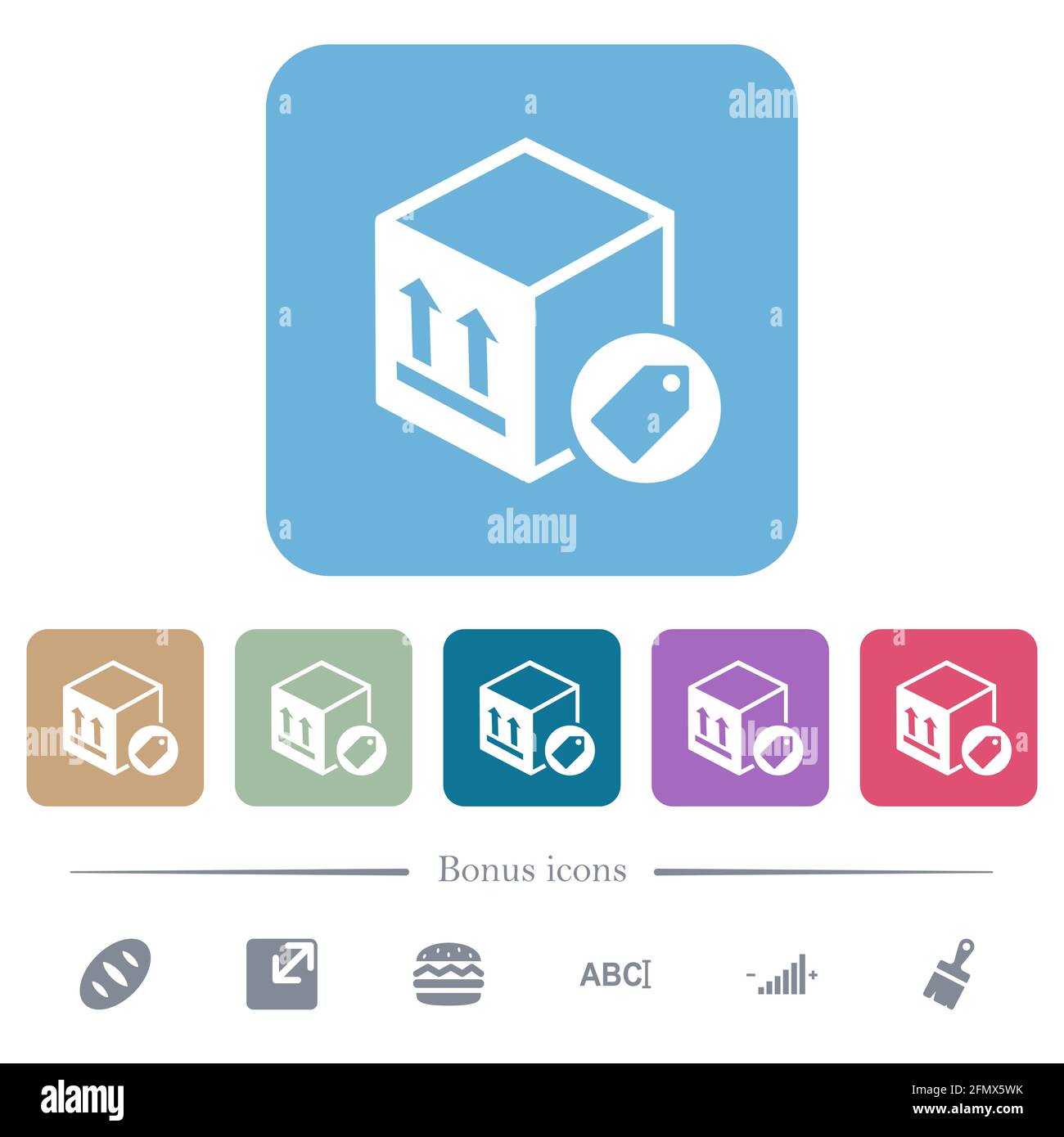 Package labeling white flat icons on color rounded square backgrounds ...