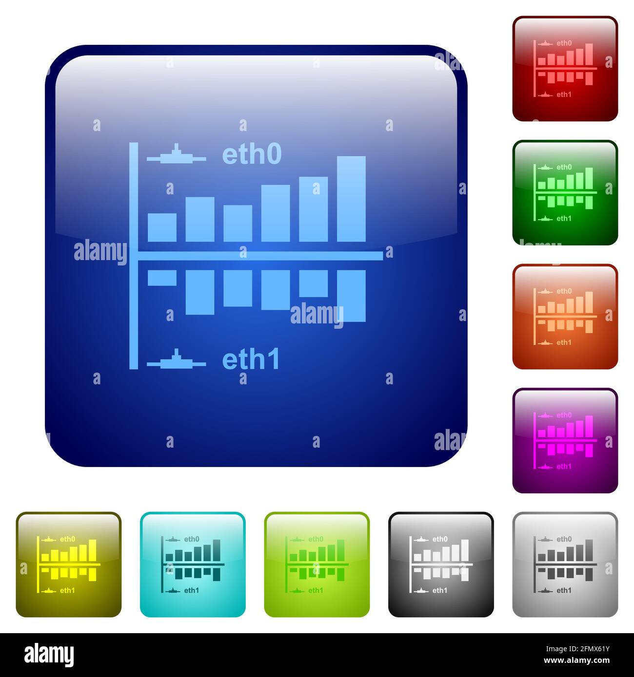 Network Statistics Icons In Rounded Square Color Glossy Button Set Stock Vector Image And Art Alamy