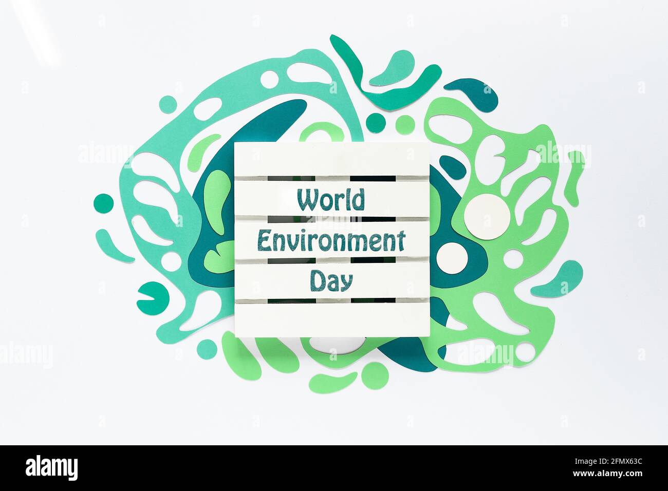World Environment day. Abstract fluid shapes, paper art in green shades ...