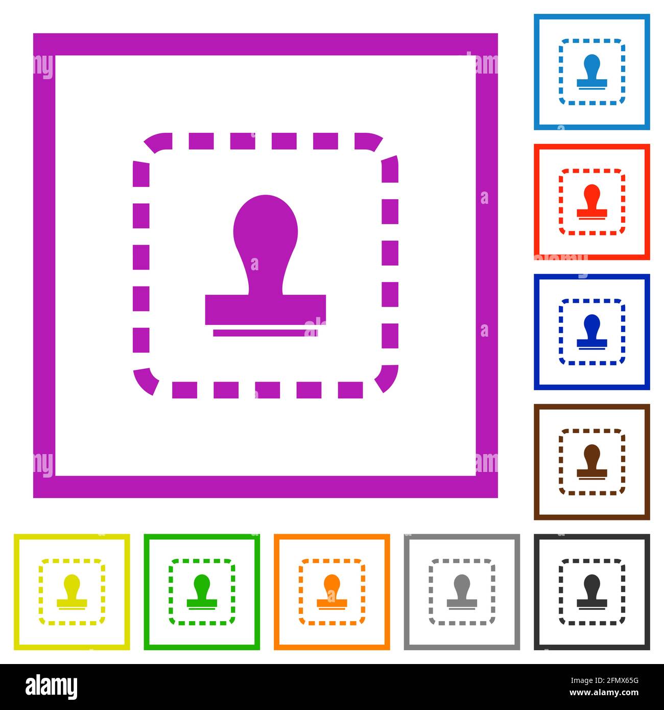 Place watermark flat color icons in square frames on white background ...