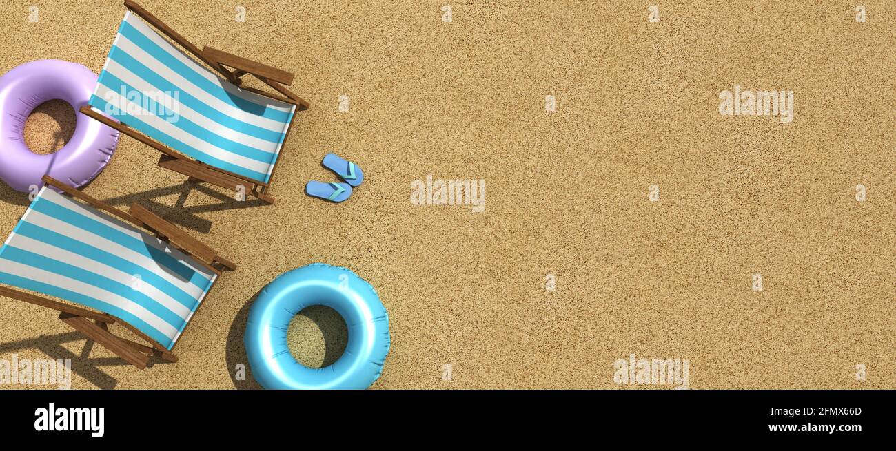 The concept of summer vacation. Top view on a sun lounger under an ...