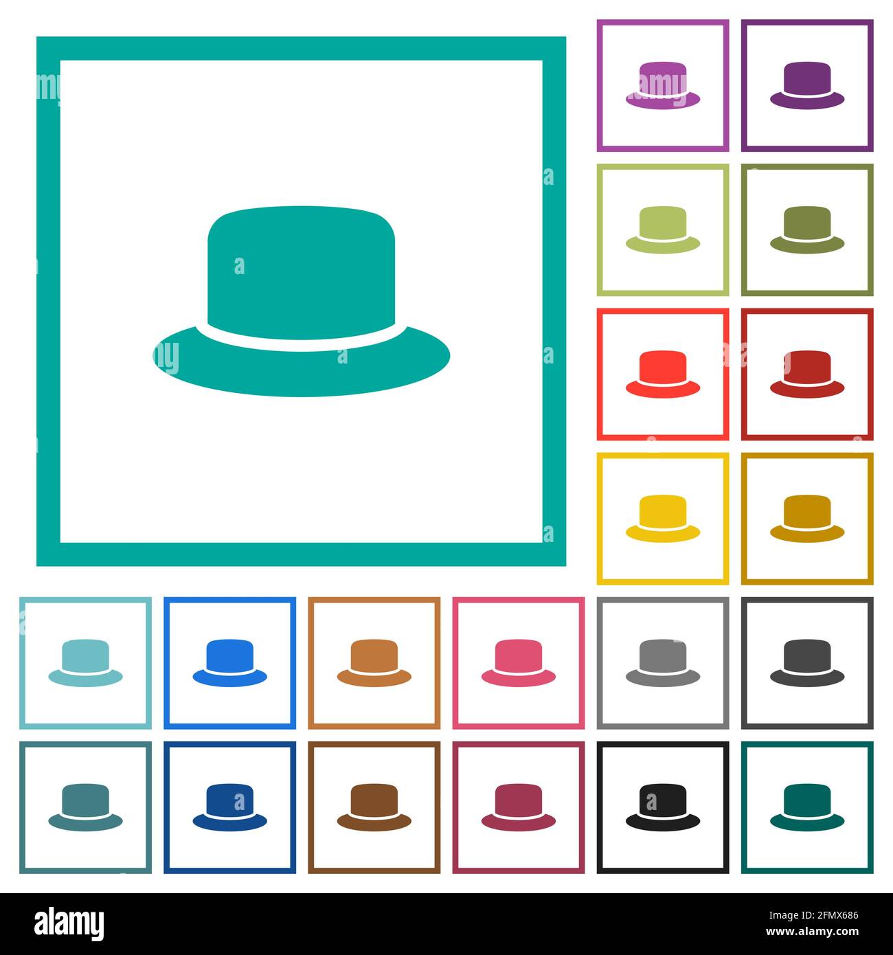 Hat flat color icons with quadrant frames on white background Stock ...