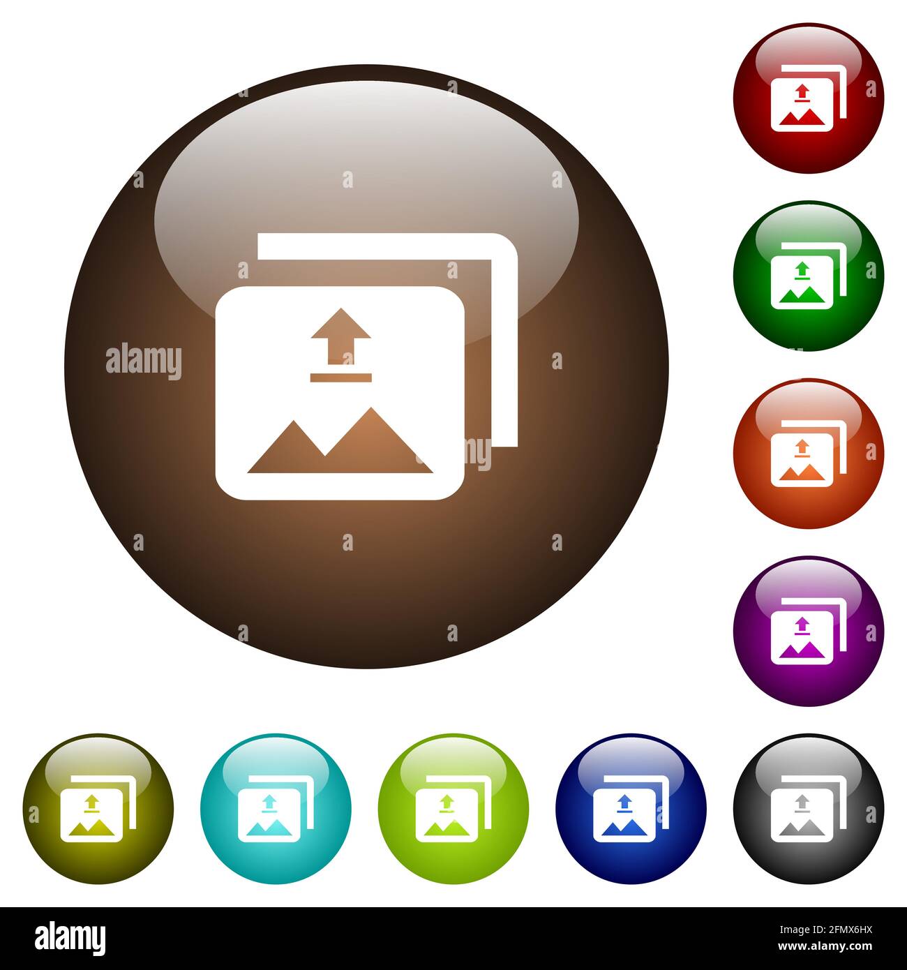 Upload multiple images white icons on round glass buttons in multiple colors Stock Vector Image ...
