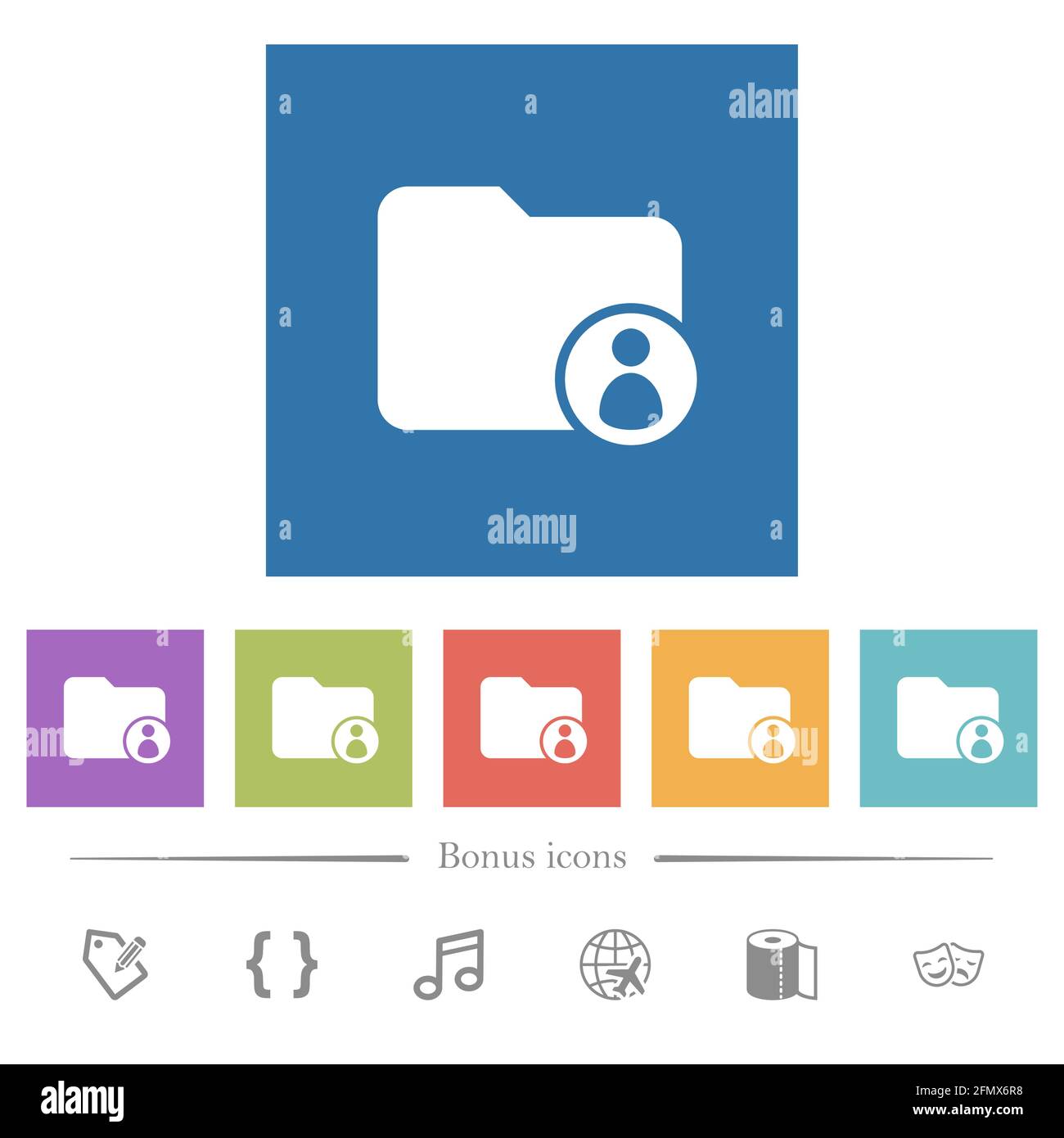 Directory owner flat white icons in square backgrounds. 6 bonus icons ...