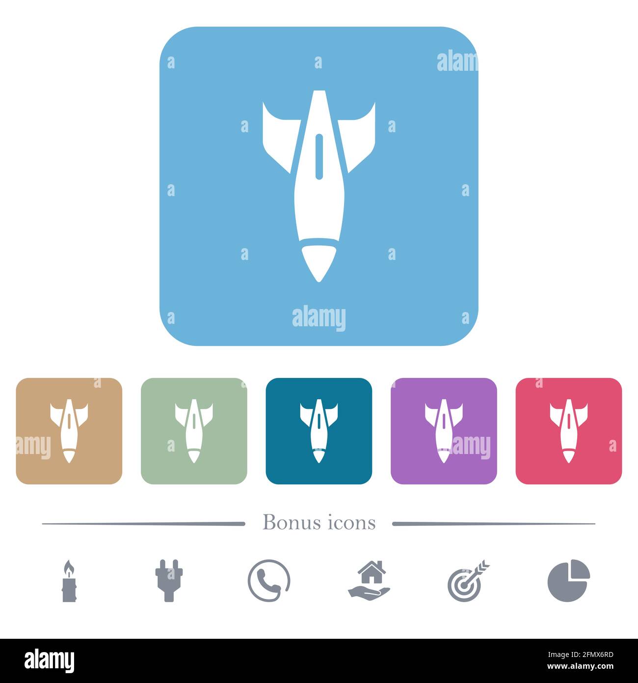 Falling bomb white flat icons on color rounded square backgrounds. 6 ...