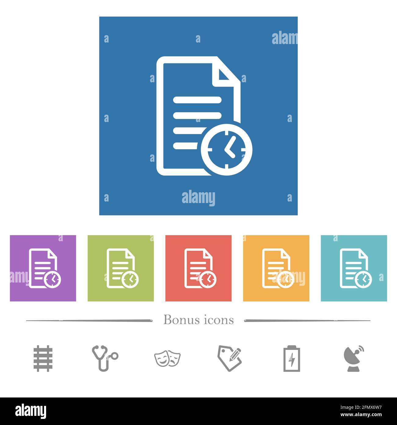 Document last modified time flat white icons in square backgrounds. 6 ...