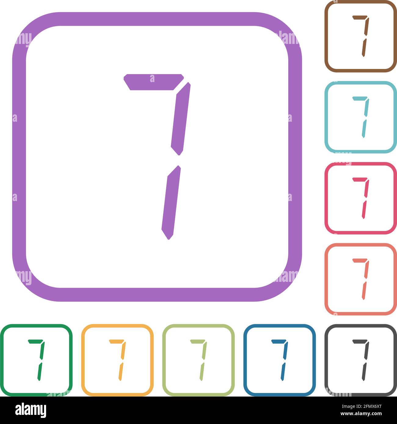digital number seven of seven segment type simple icons in color ...