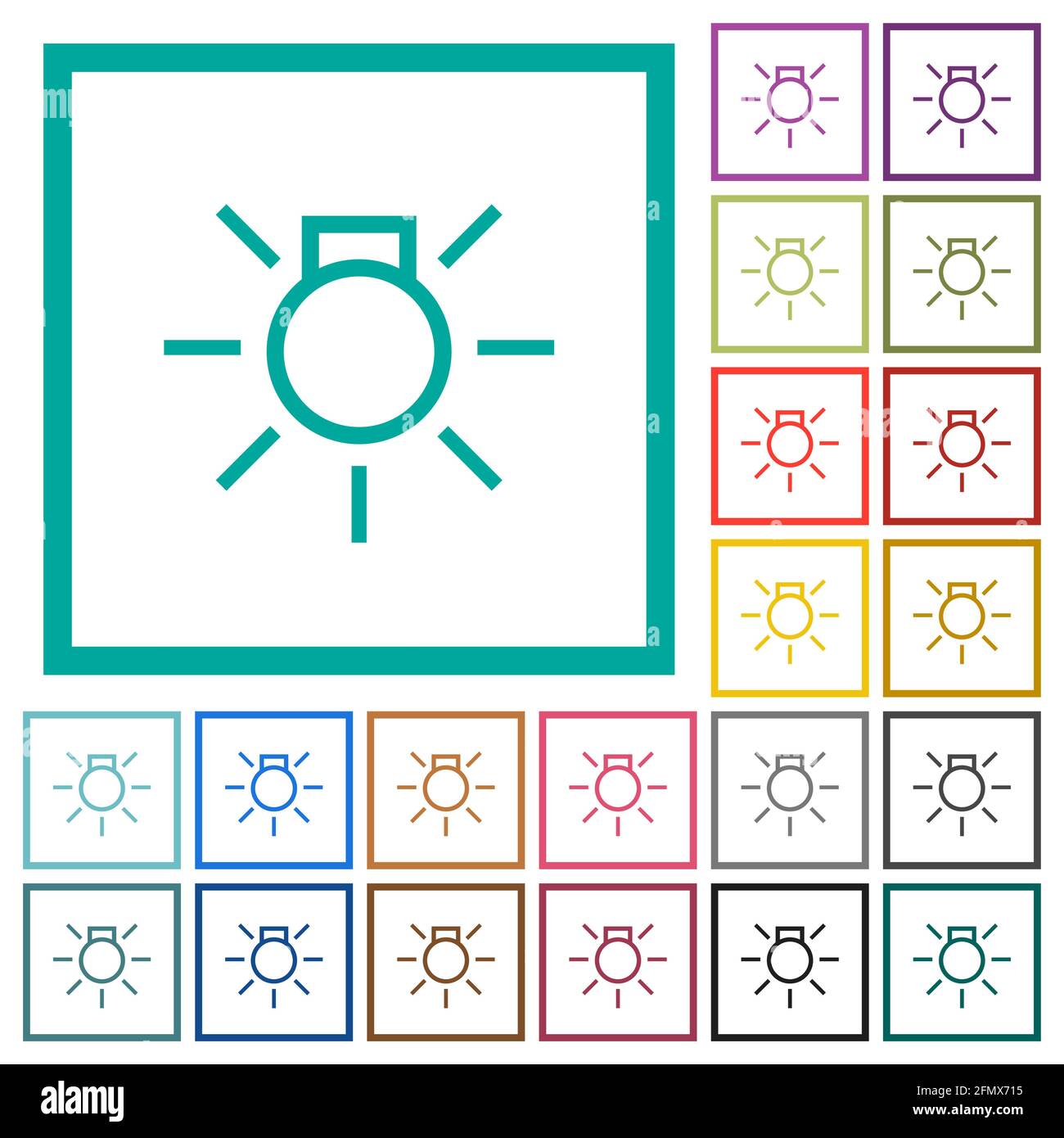 Car parking lights indicator flat color icons with quadrant frames on ...