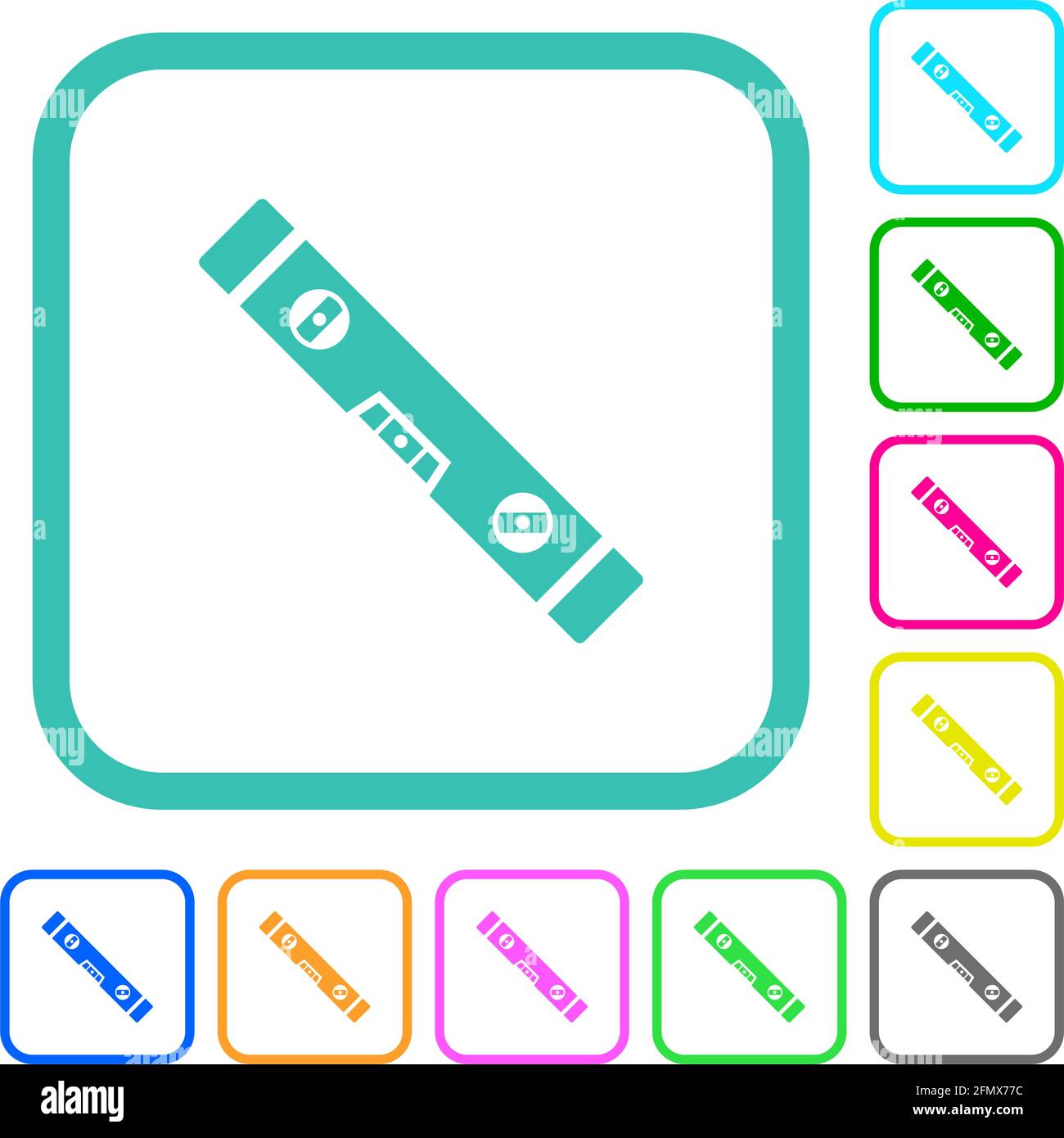 Spirit level vivid colored flat icons in curved borders on white ...