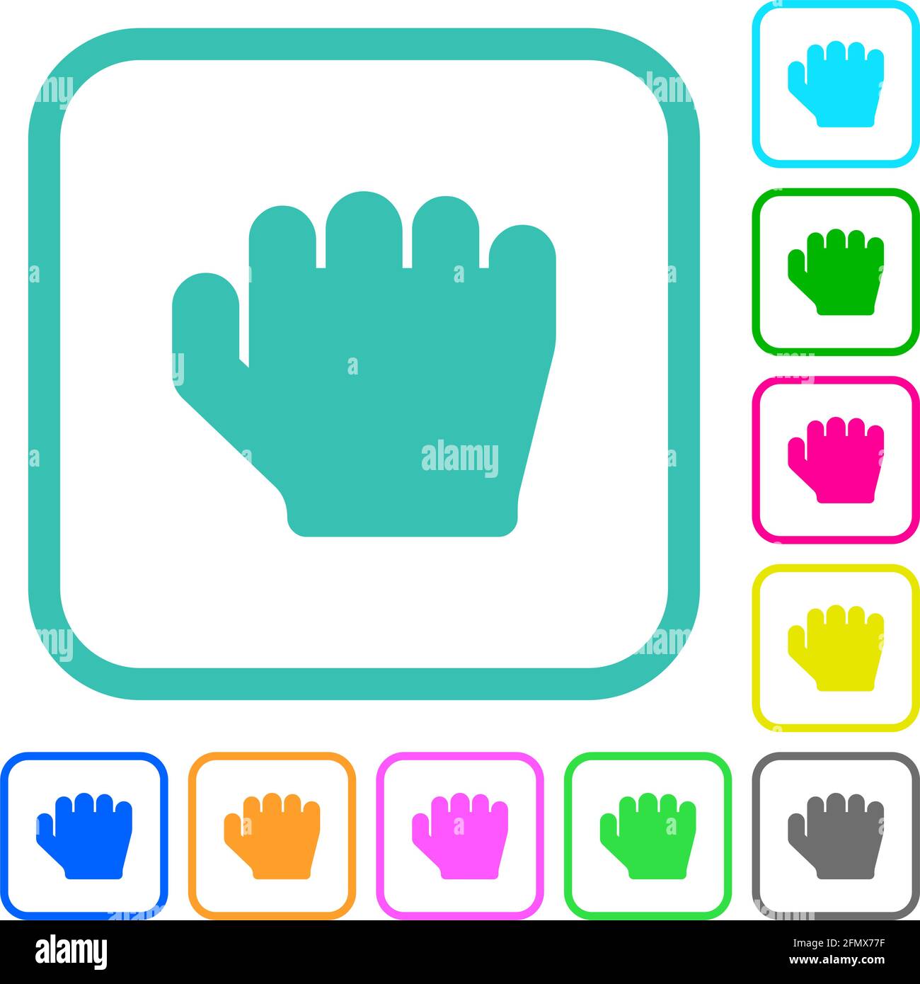 Right handed grab gesture vivid colored flat icons in curved borders on ...