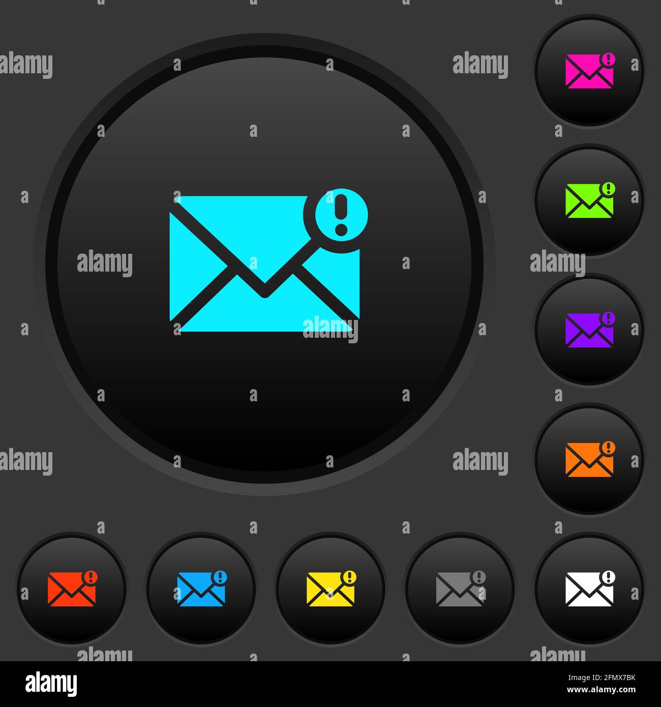 Important message dark push buttons with vivid color icons on dark grey ...