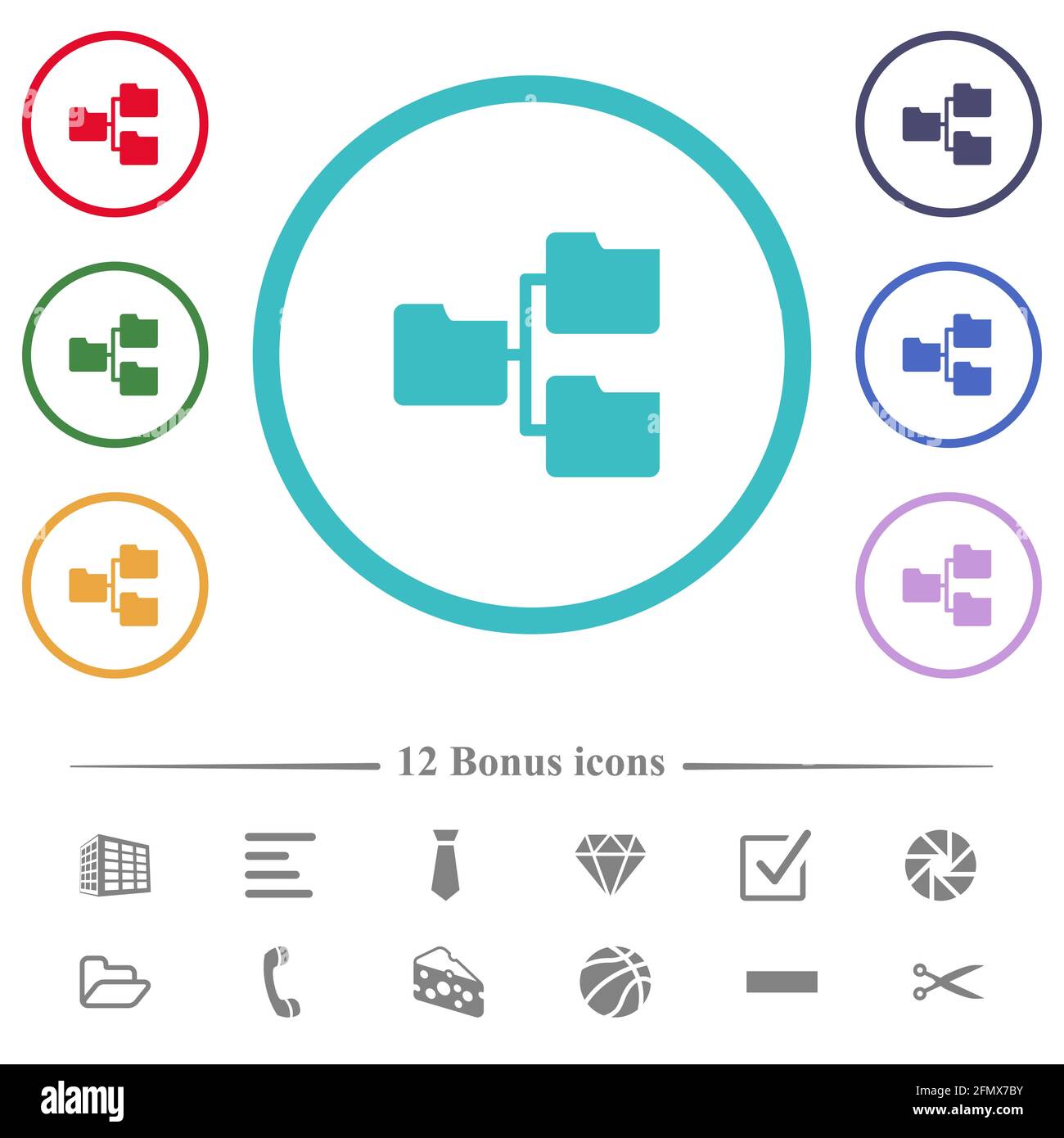 Shared folders flat color icons in circle shape outlines. 12 bonus ...
