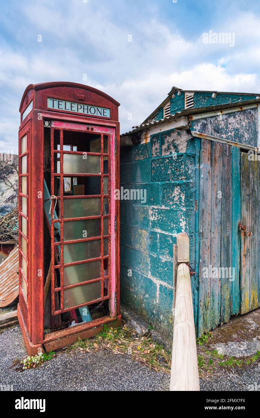 British Old Red Telephone Box in St Agnes, Cornwall, England, Europe ...
