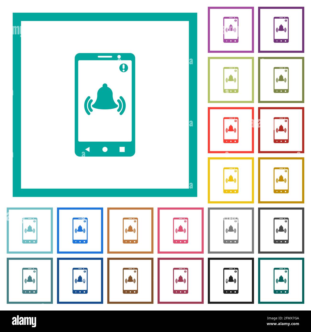 Mobile push notification flat color icons with quadrant frames on white ...