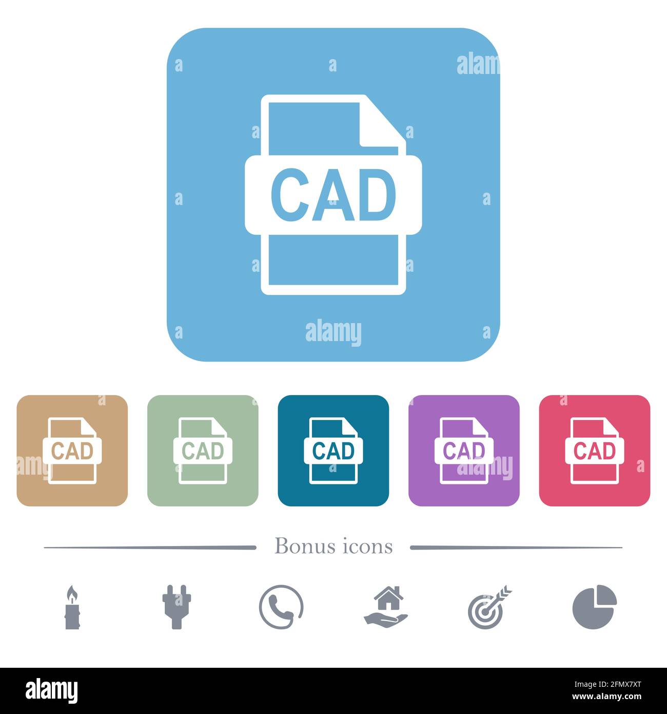 CAD file format white flat icons on color rounded square backgrounds. 6 ...