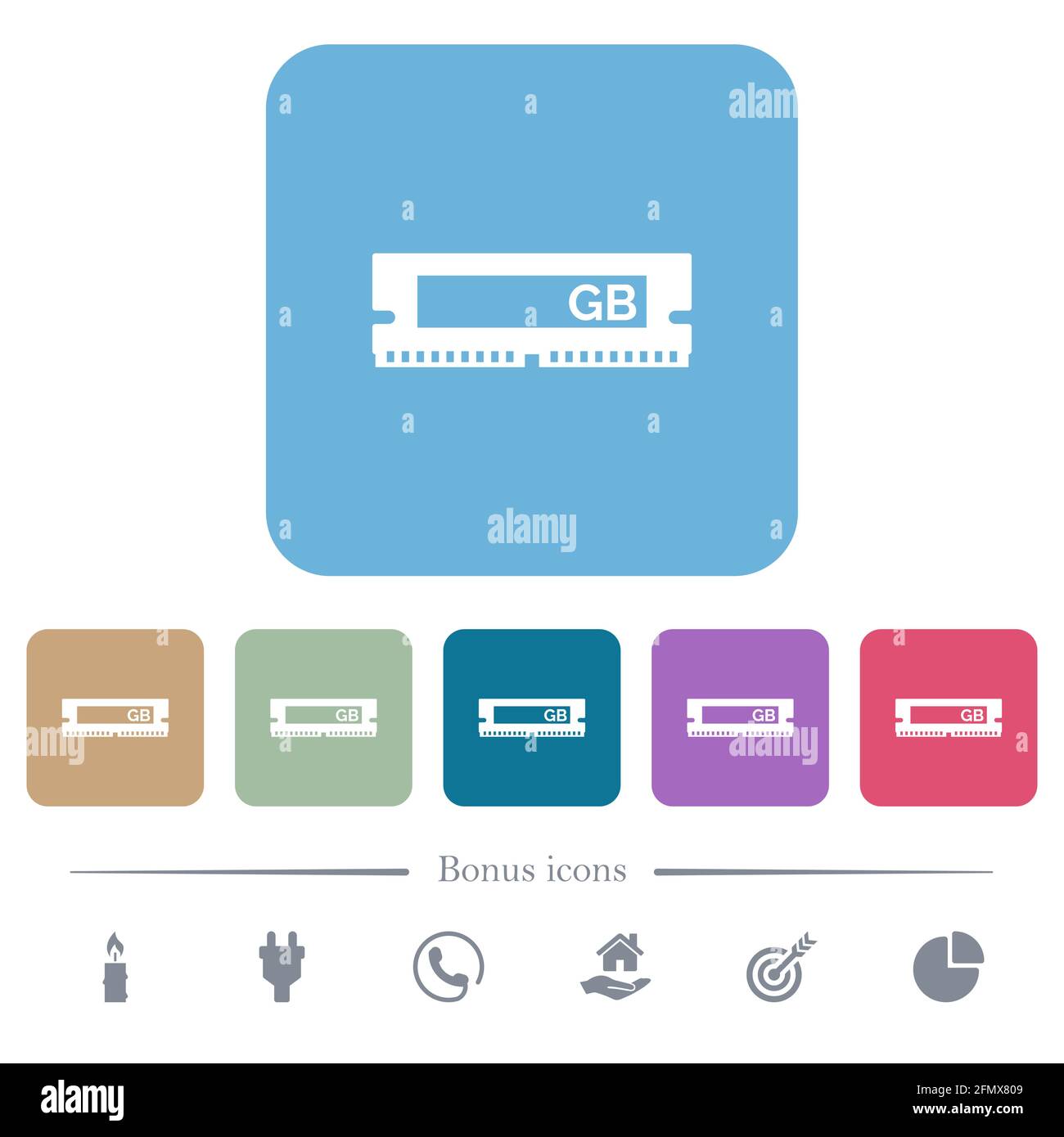 RAM memory module white flat icons on color rounded square backgrounds ...