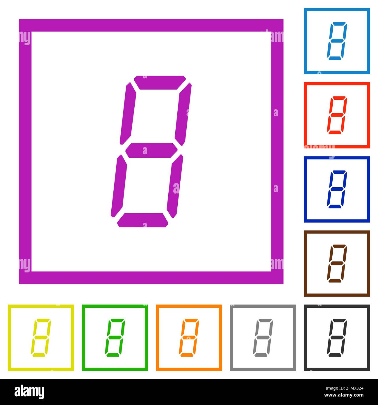 digital number eight of seven segment type flat color icons in square ...