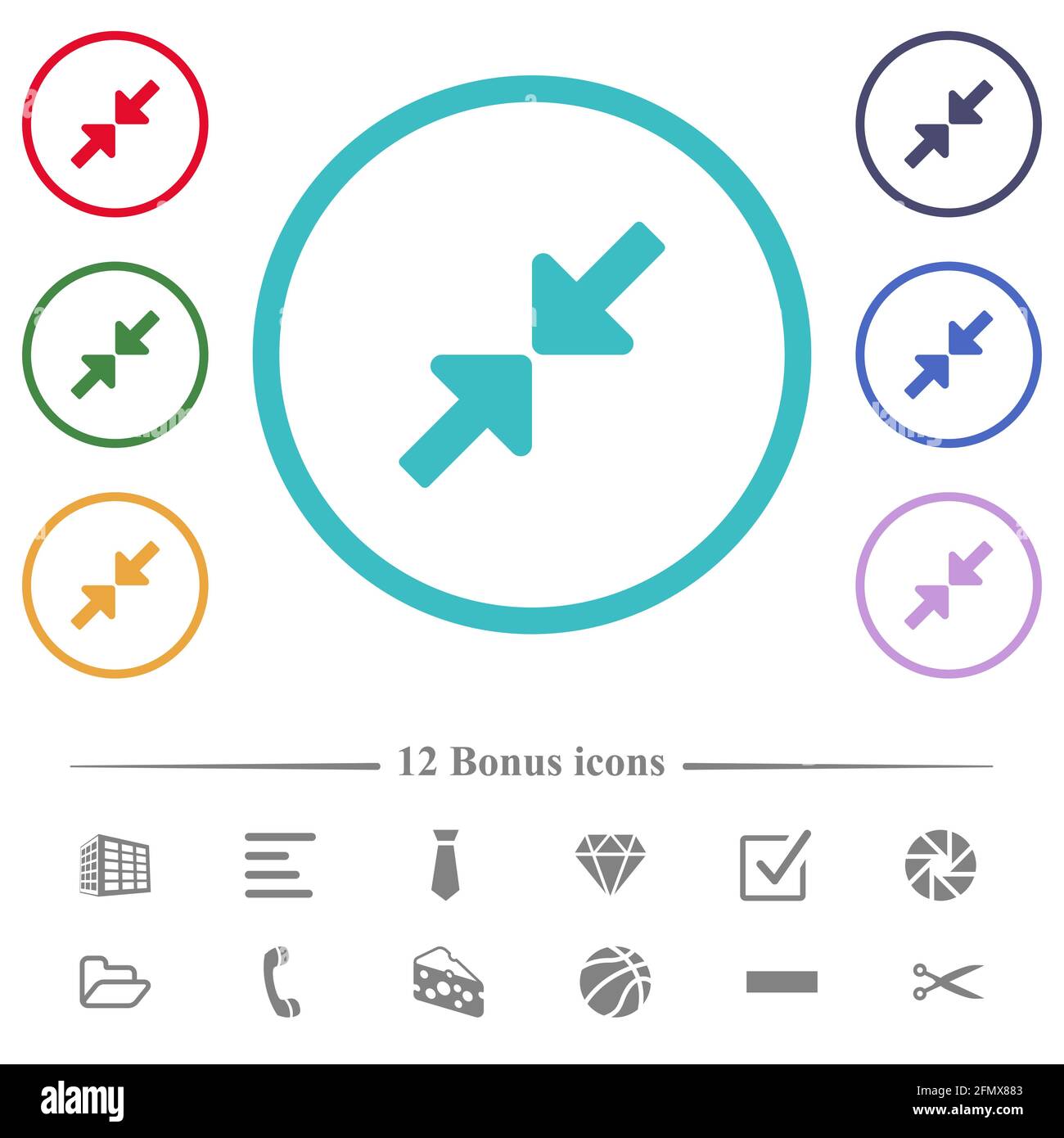 Resize small flat color icons in circle shape outlines. 12 bonus icons ...