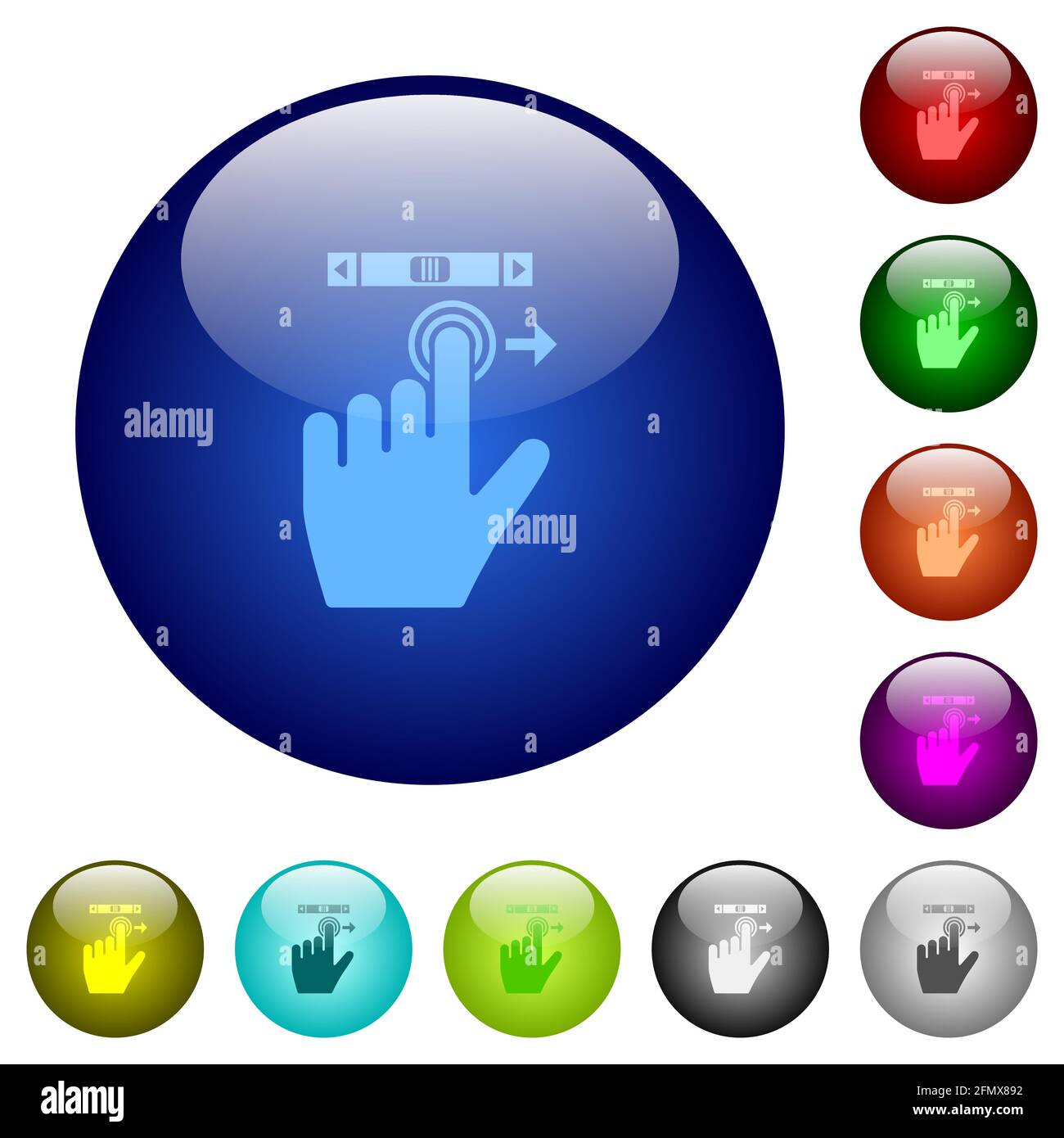 left handed scroll right gesture icons on round glass buttons in ...
