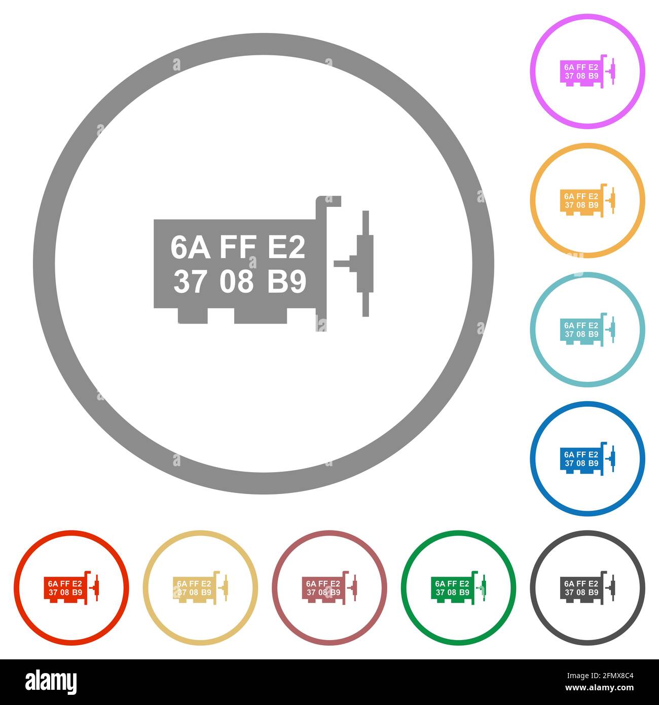 Network mac address flat color icons in round outlines on white ...