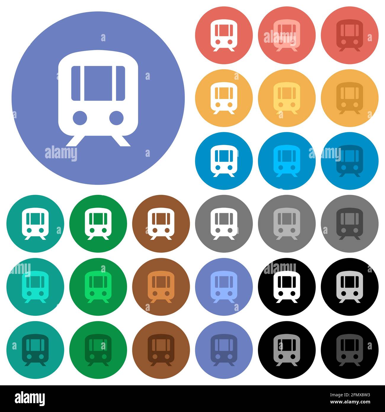 Train multi colored flat icons on round backgrounds. Included white ...