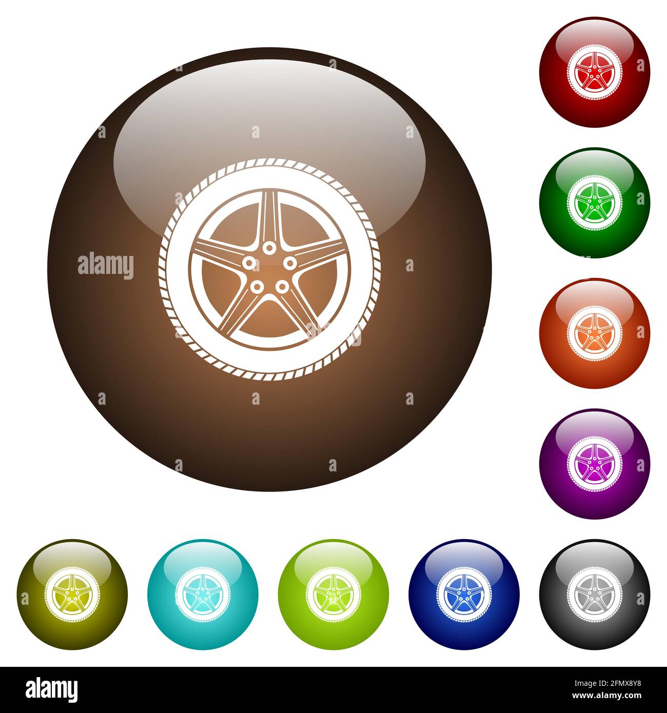 Car wheel white icons on round glass buttons in multiple colors Stock ...
