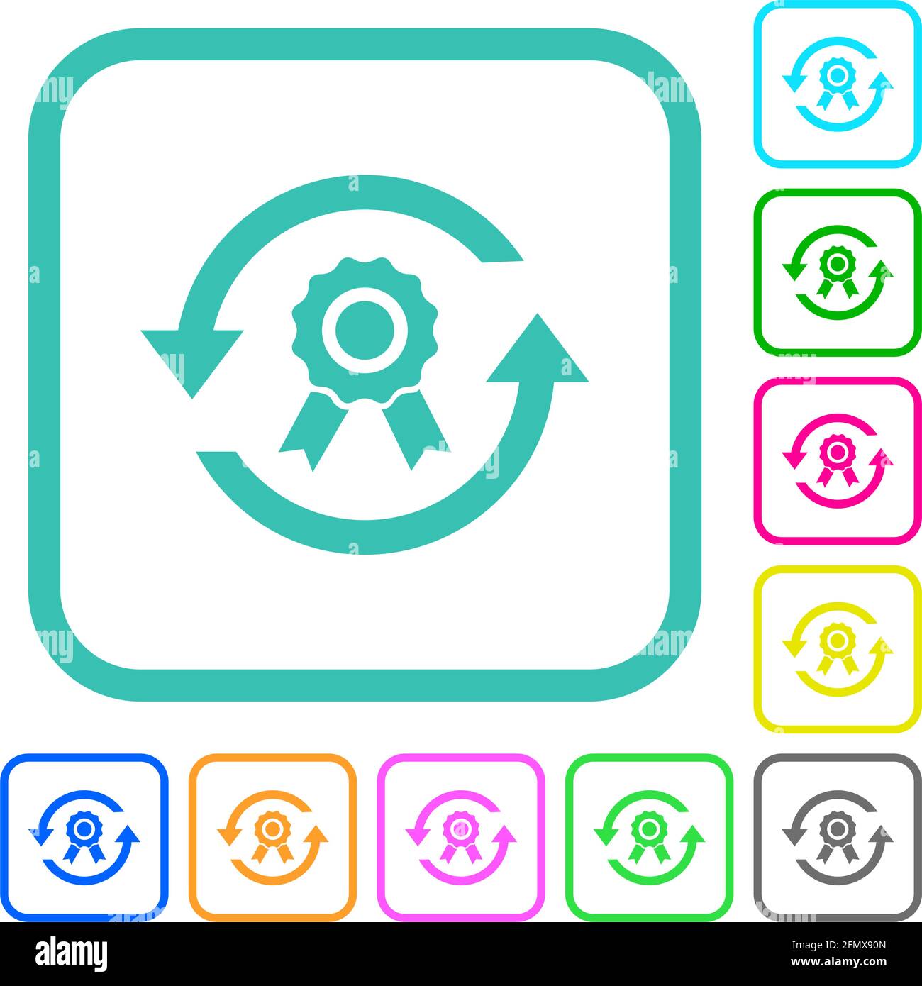 Renew certificate vivid colored flat icons in curved borders on white ...