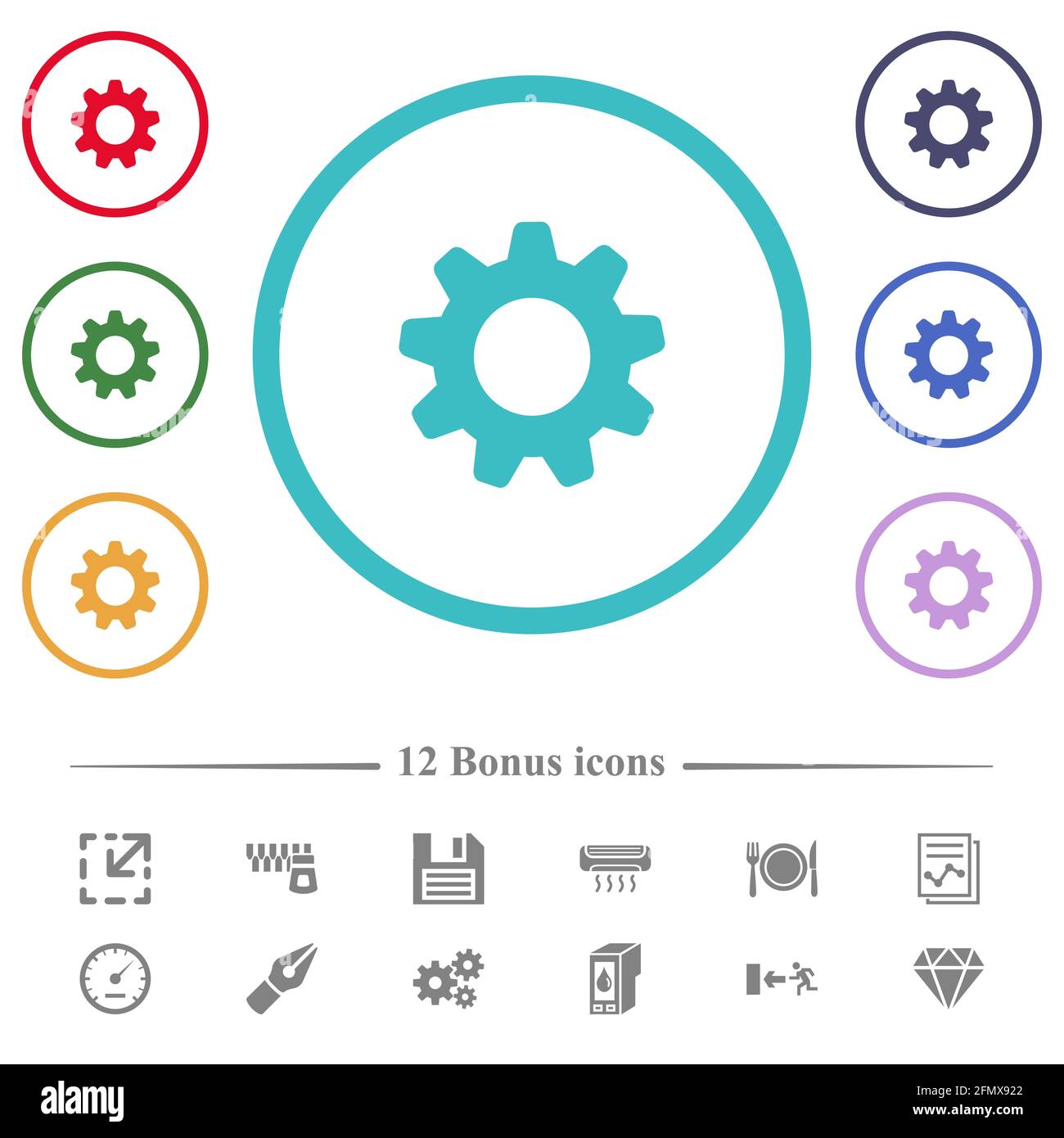 Flat settings icons flat color icons in circle shape outlines. 12 bonus ...
