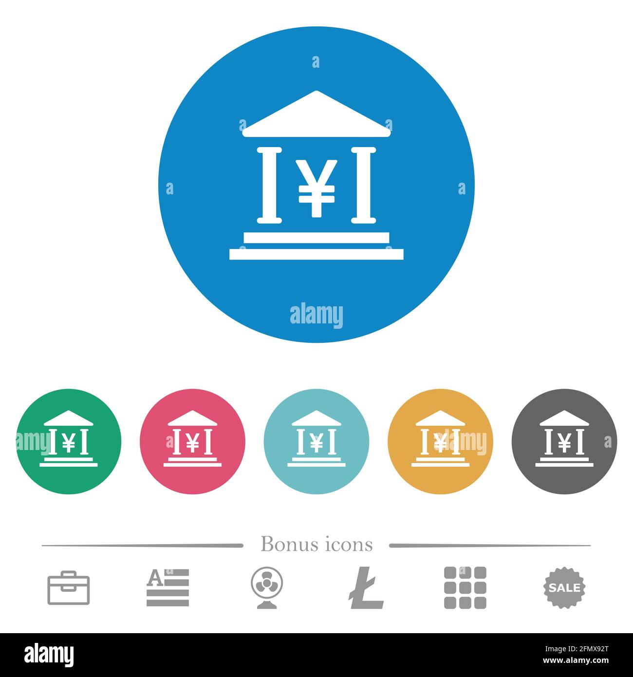 Yen bank office flat white icons on round color backgrounds. 6 bonus icons included Stock Vector ...