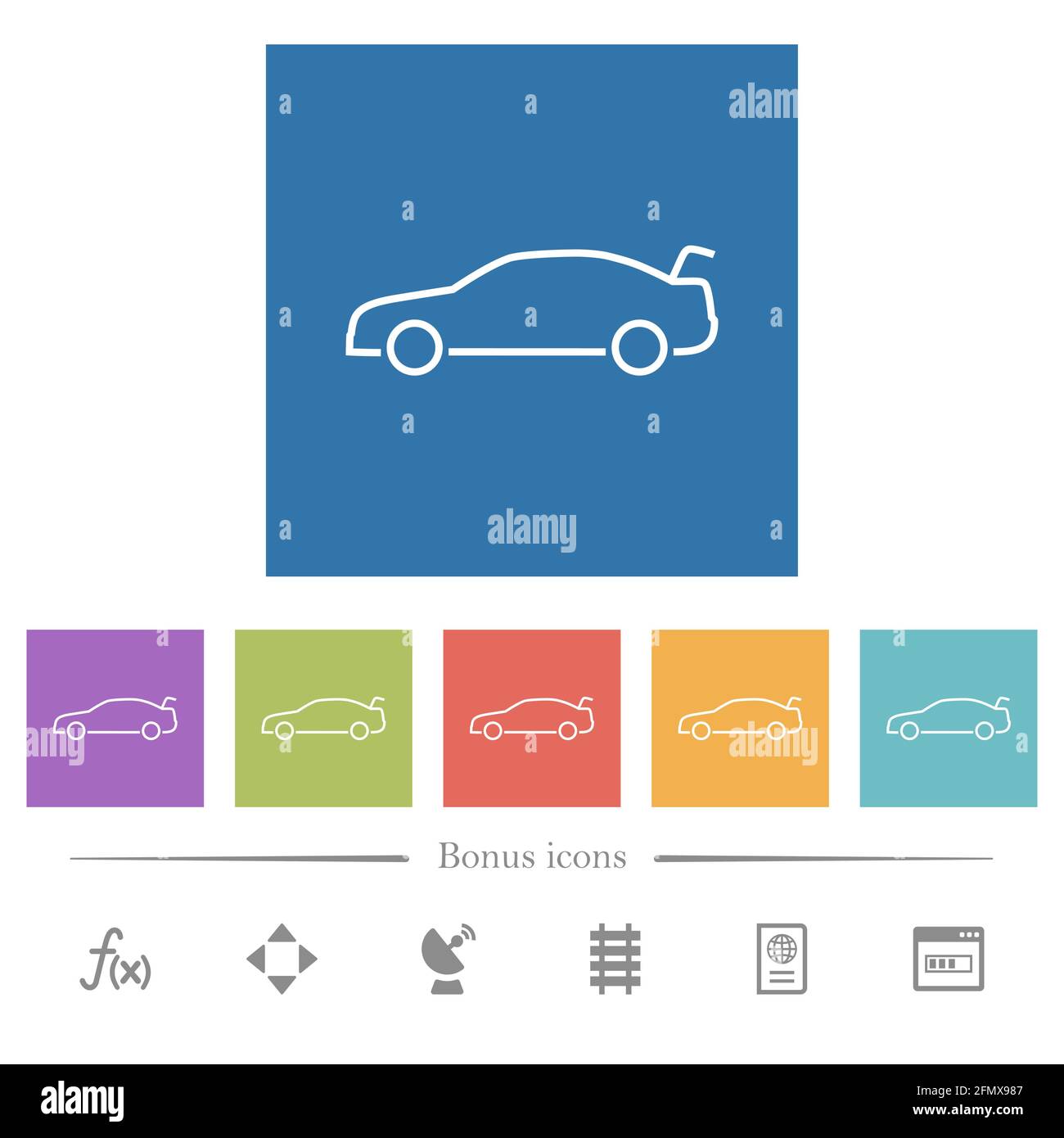 Car trunk open dashboard indicator flat white icons in square ...