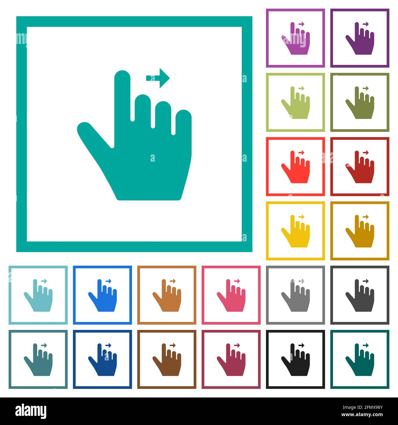 Right handed move right gesture flat color icons with quadrant frames ...