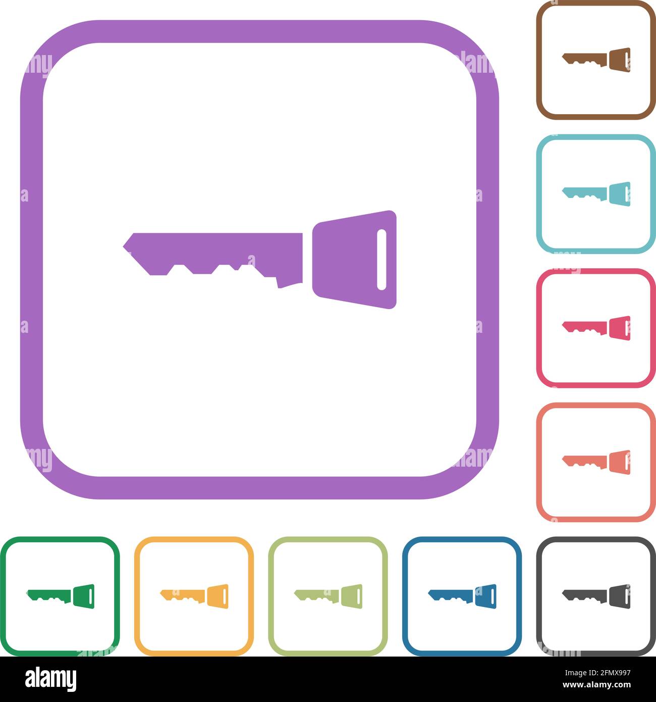 Car key simple icons in color rounded square frames on white background ...