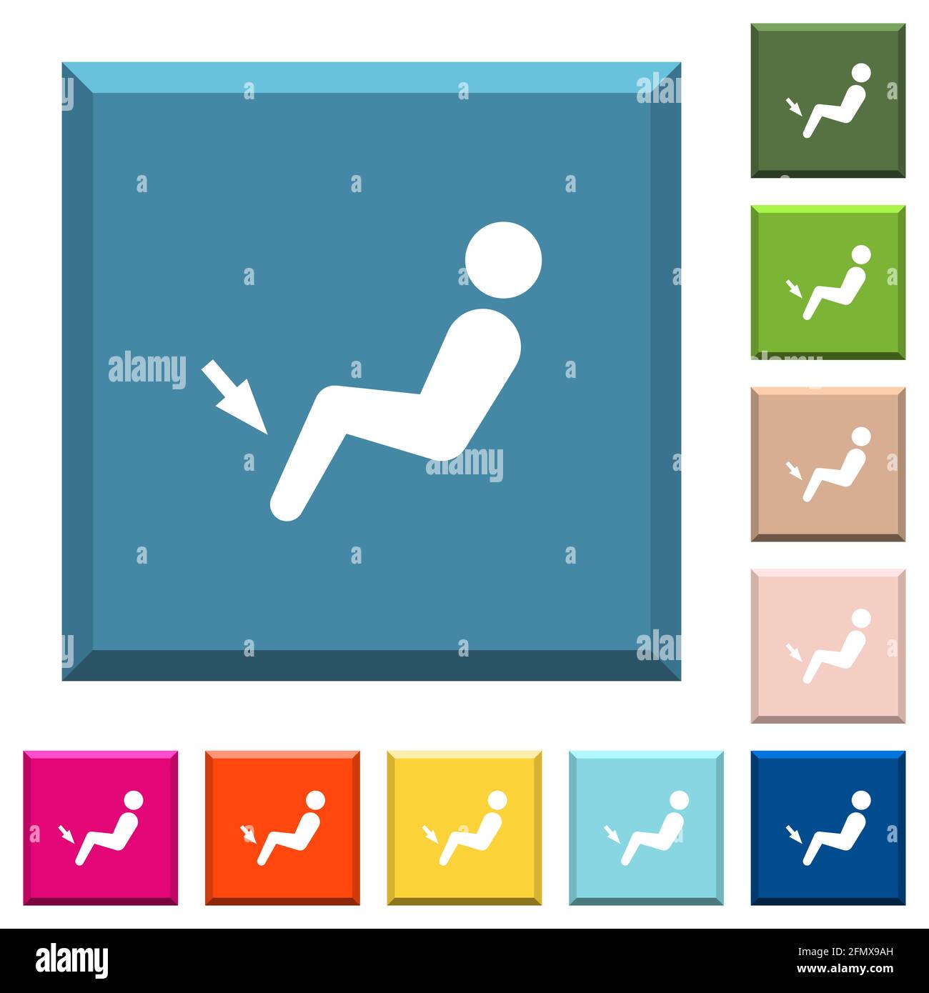 Car air flow direction foot white icons on edged square buttons in ...