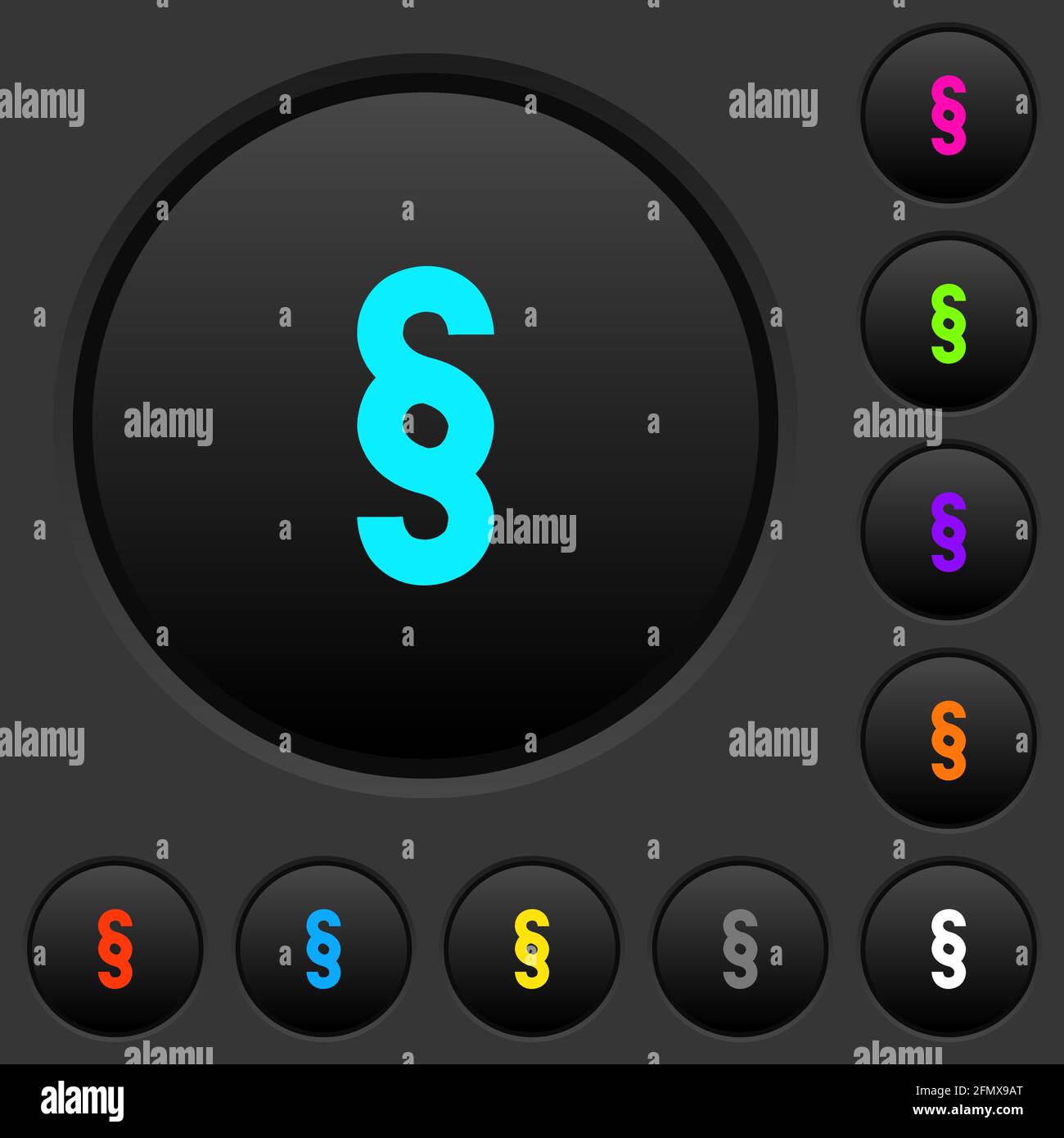 Paragraph symbol dark push buttons with vivid color icons on dark grey ...