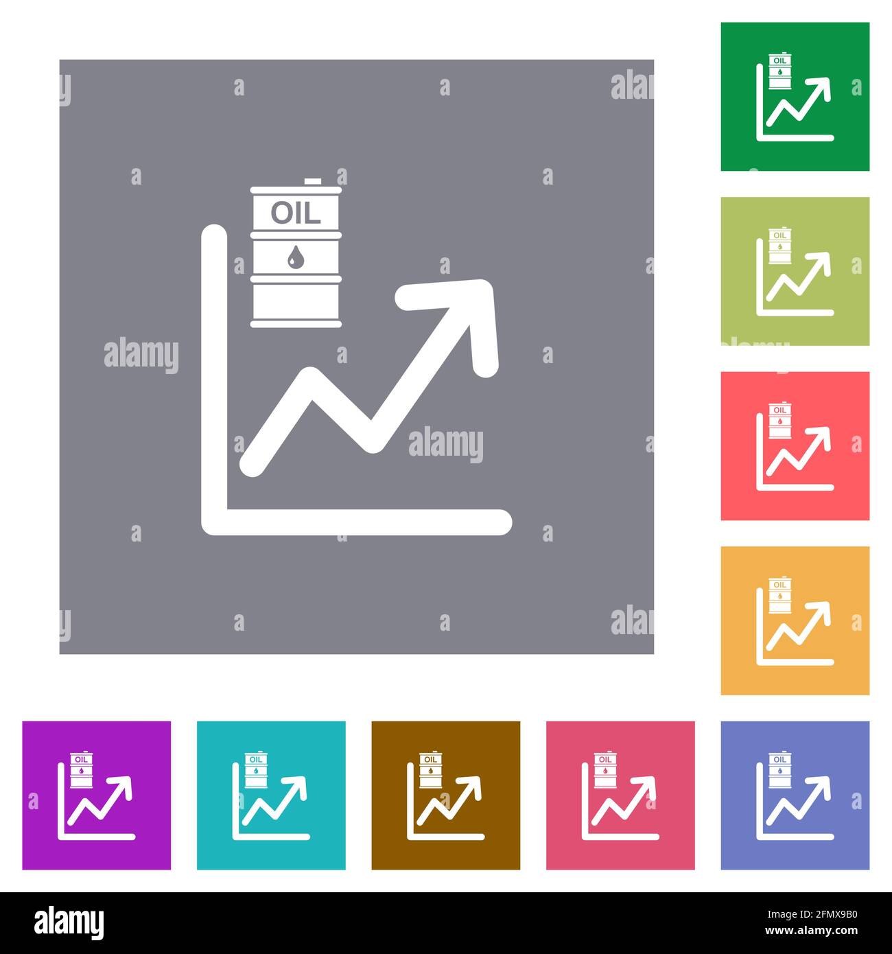 Oil trade graph flat icons on simple color square backgrounds Stock ...