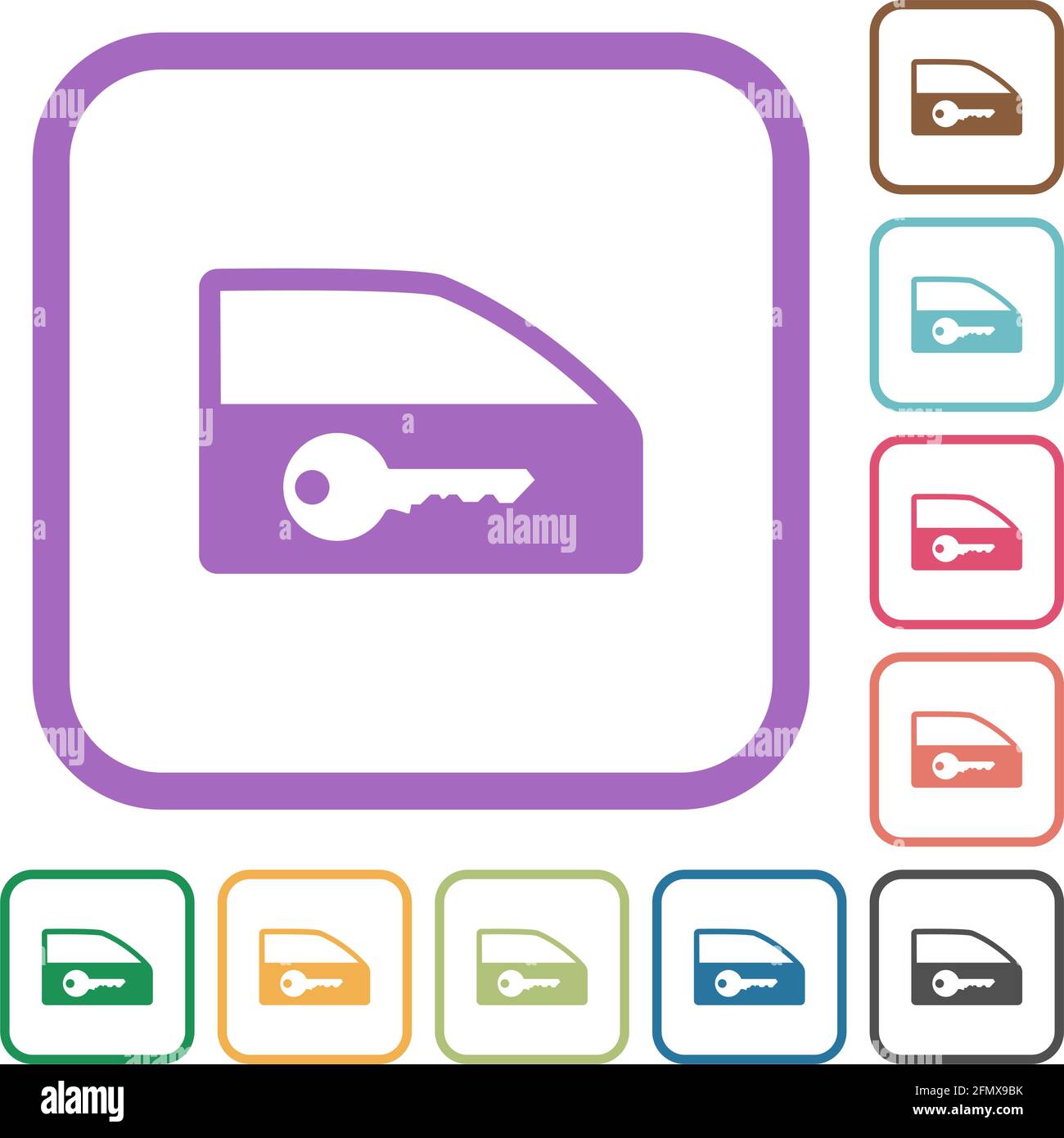 Car door lock simple icons in color rounded square frames on white ...