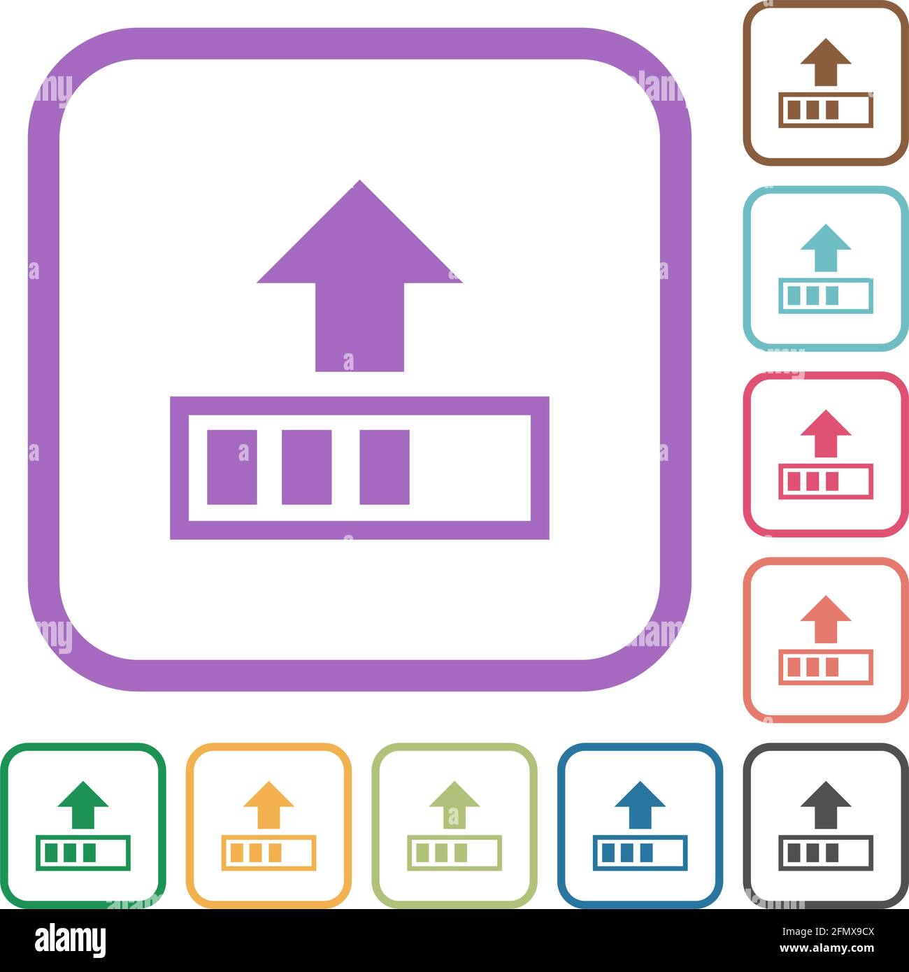 Upload in progress simple icons in color rounded square frames on white background Stock Vector ...