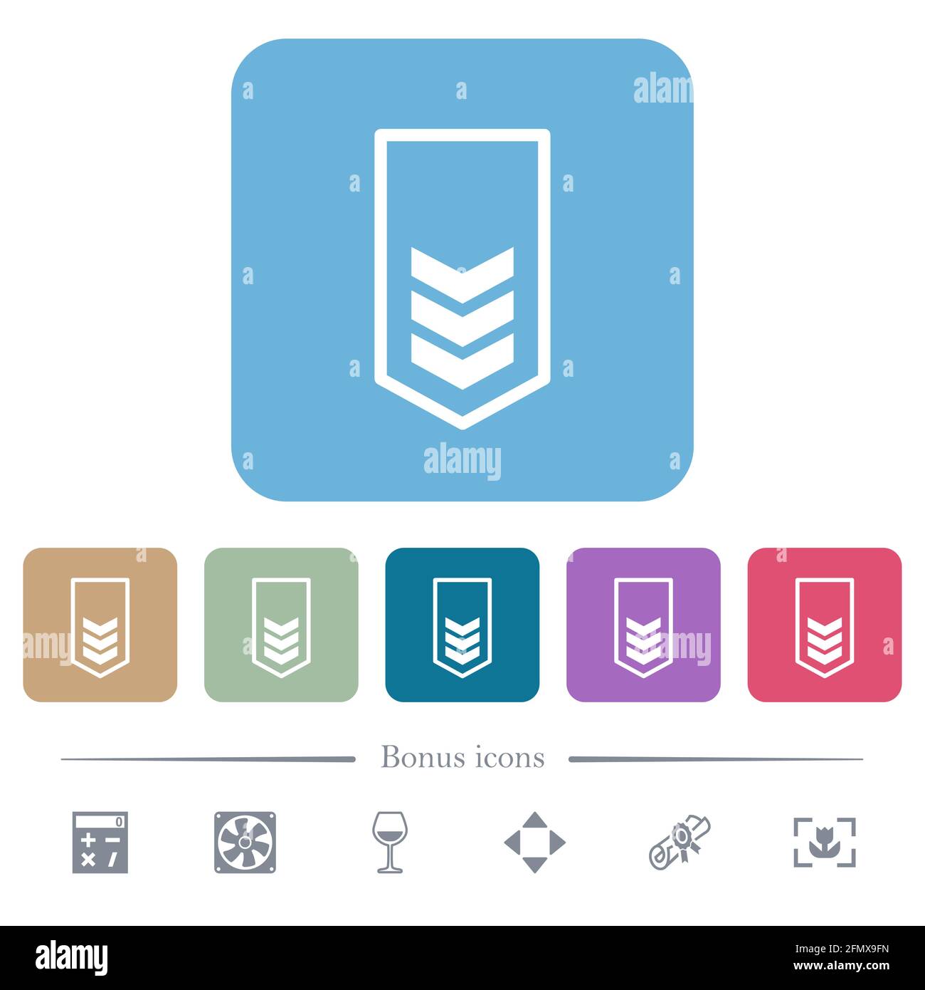 Military insignia with three chevrons white flat icons on color rounded ...