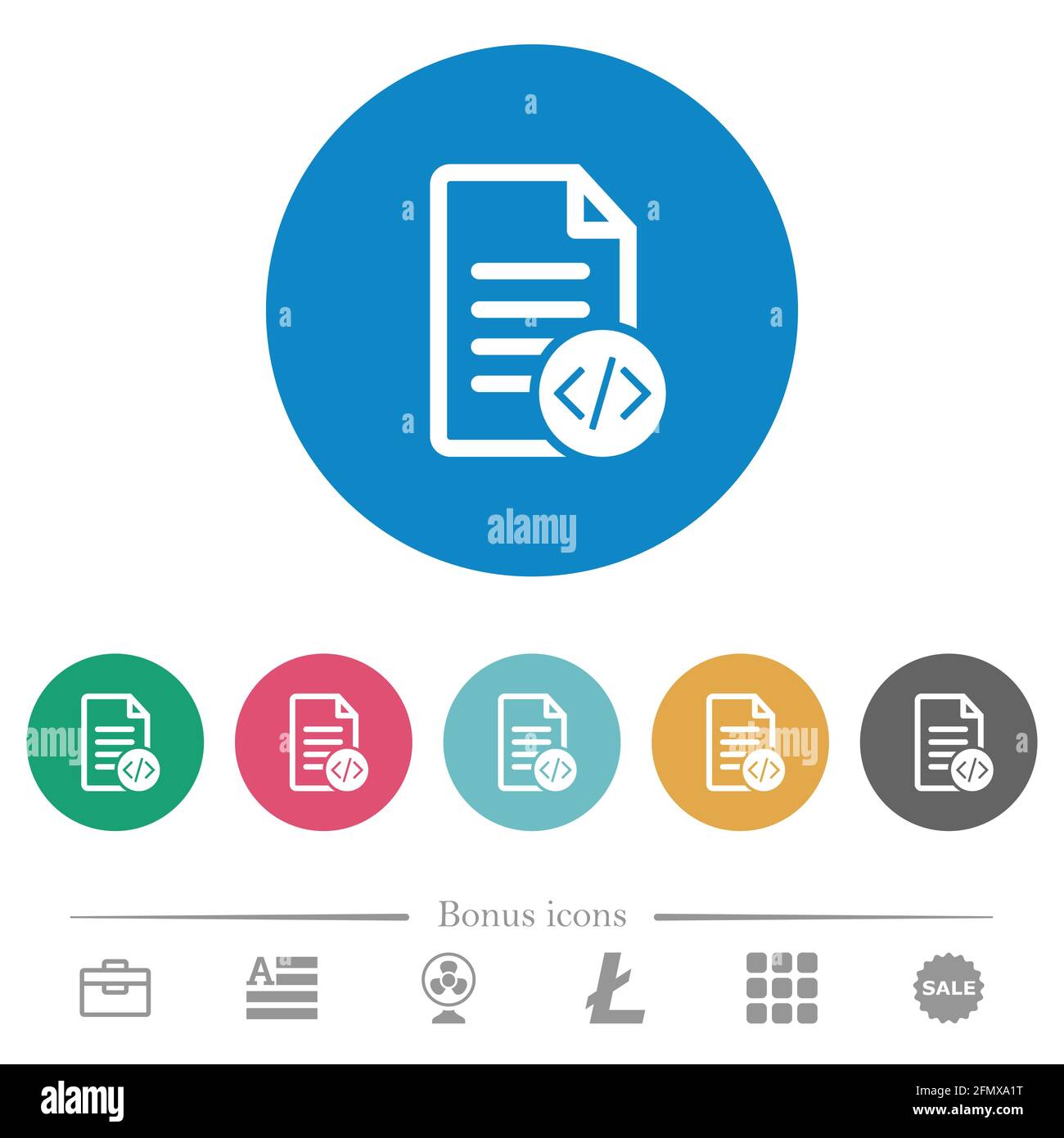 Source code document flat white icons on round color backgrounds. 6 ...