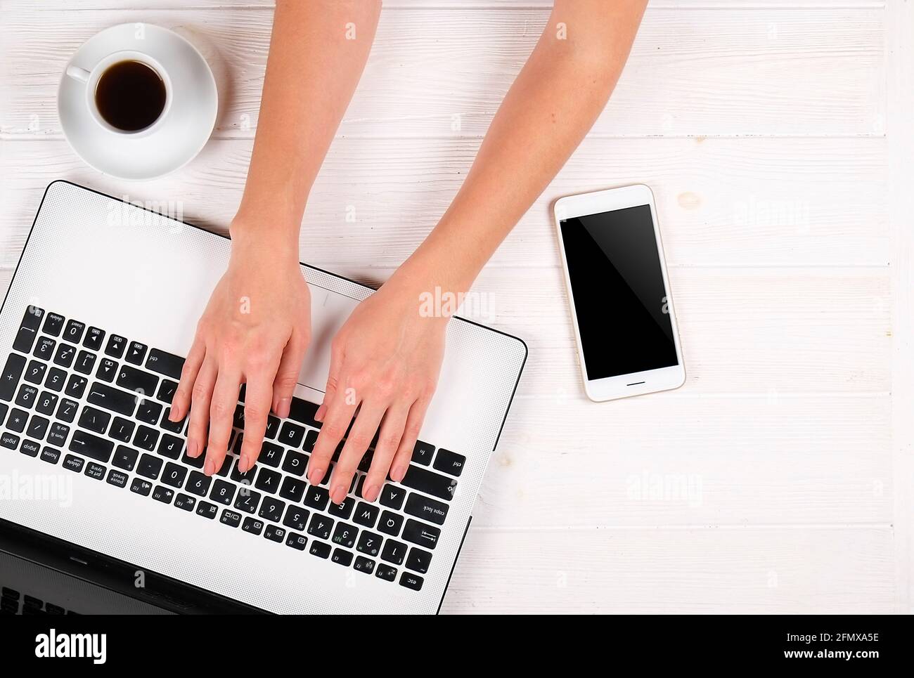 Top view of Young woman surfing internet, online shopping, close up of ...