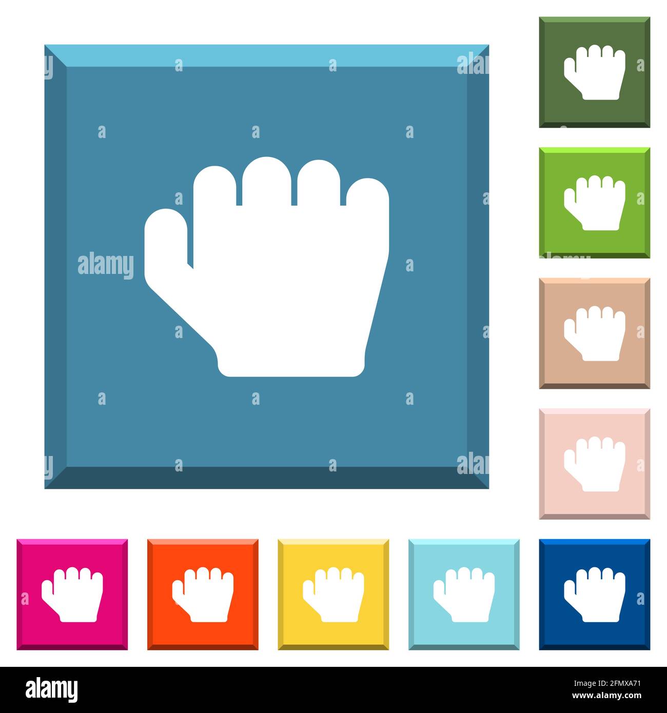 Right handed grab gesture white icons on edged square buttons in ...