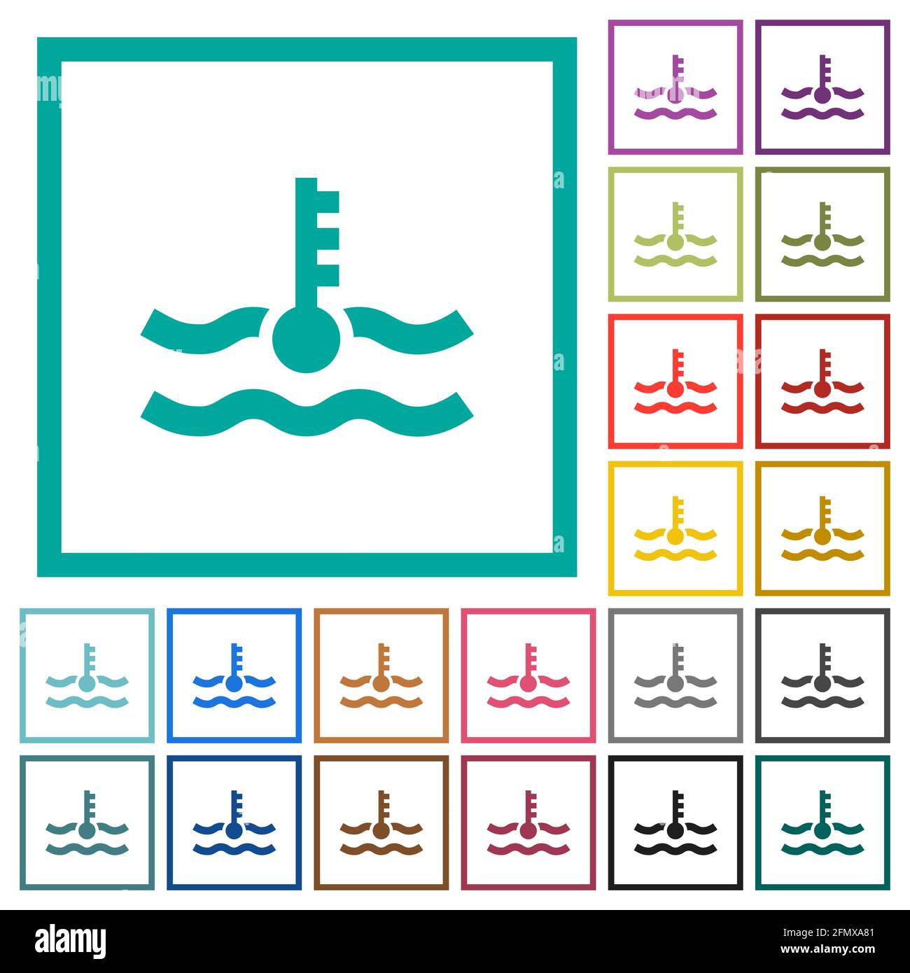 Engine coolant temperature indicator flat color icons with quadrant ...