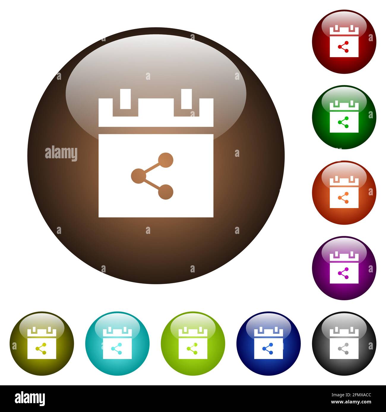 Share schedule item white icons on round glass buttons in multiple ...