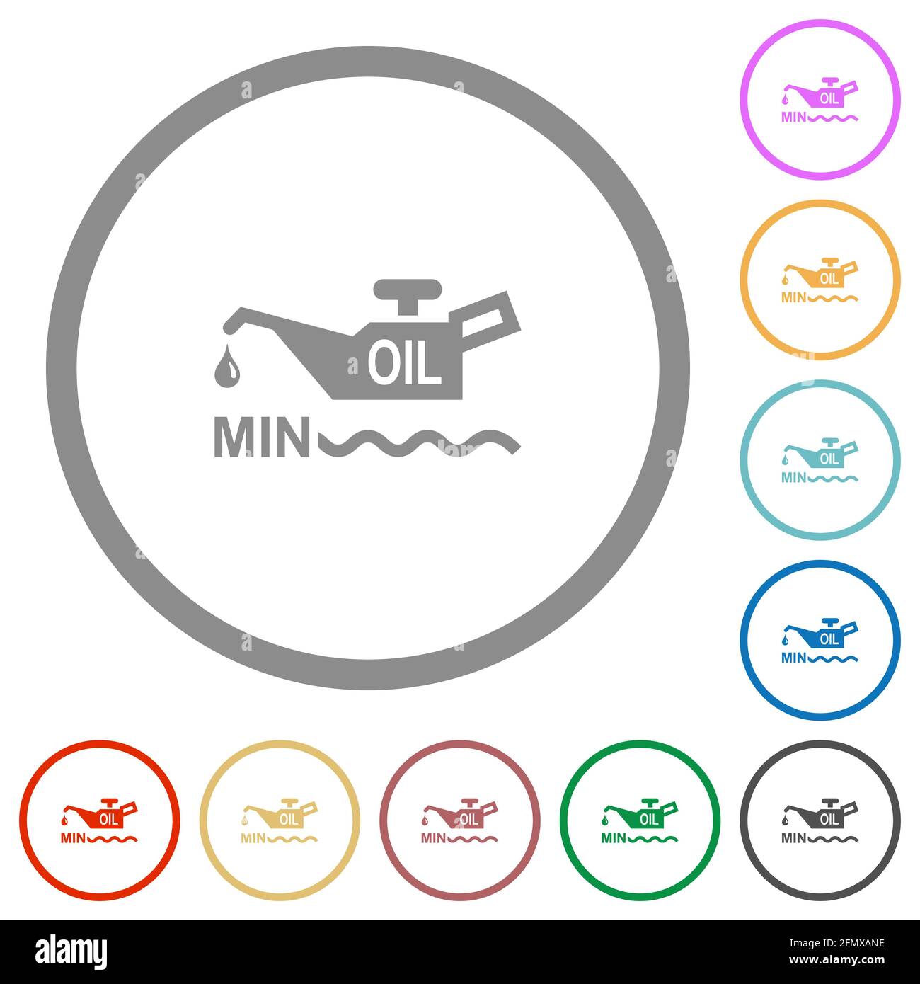 Oil level minimum indicator flat color icons in round outlines on white ...