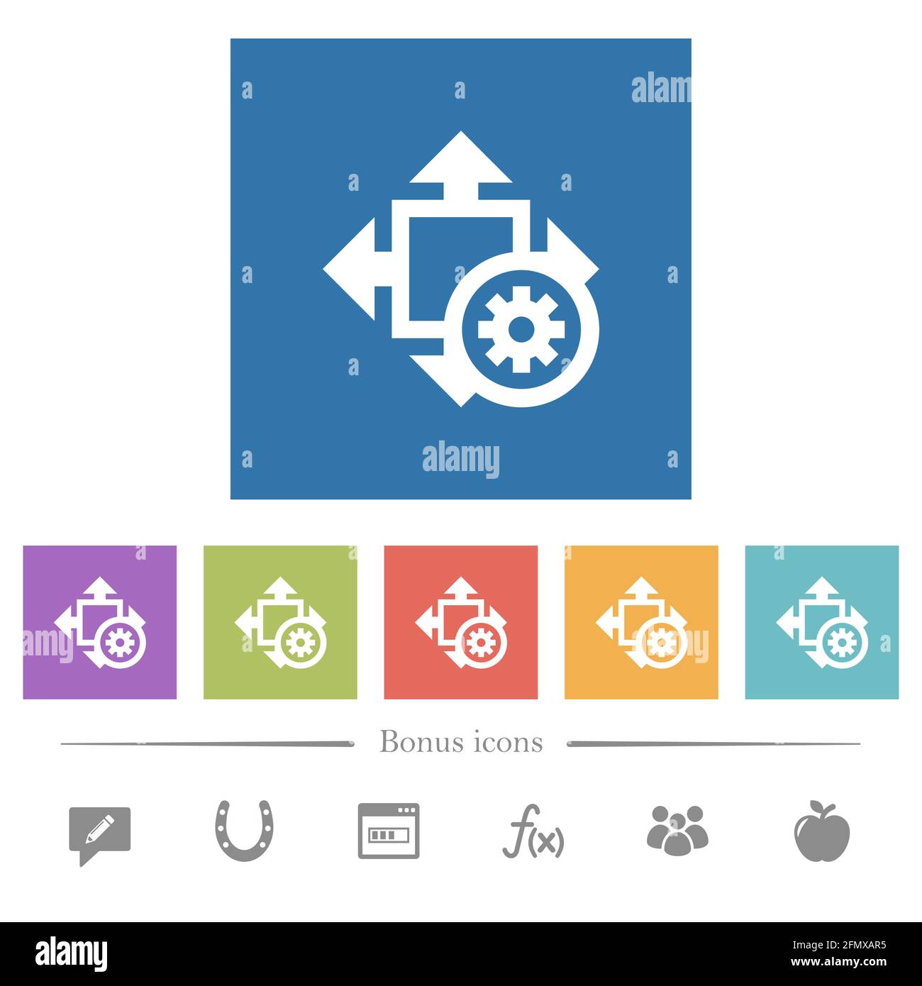 Size settings flat white icons in square backgrounds. 6 bonus icons ...