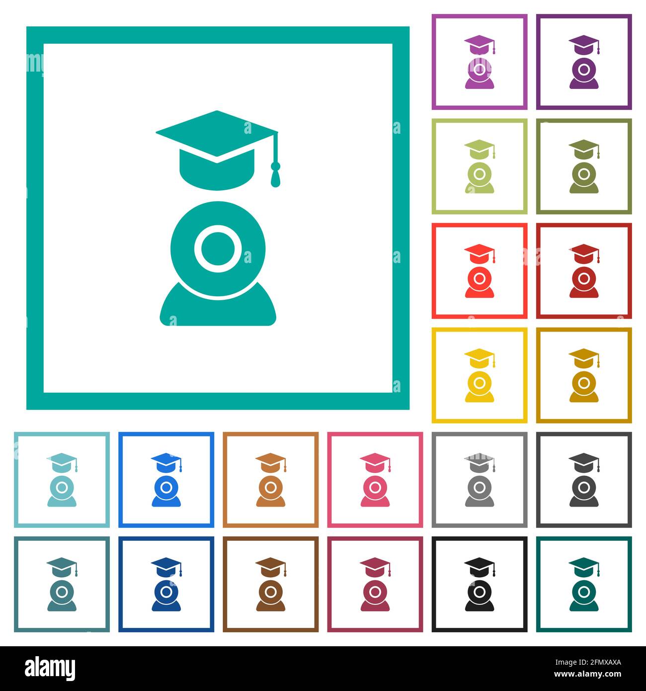 Distance learning flat color icons with quadrant frames on white ...