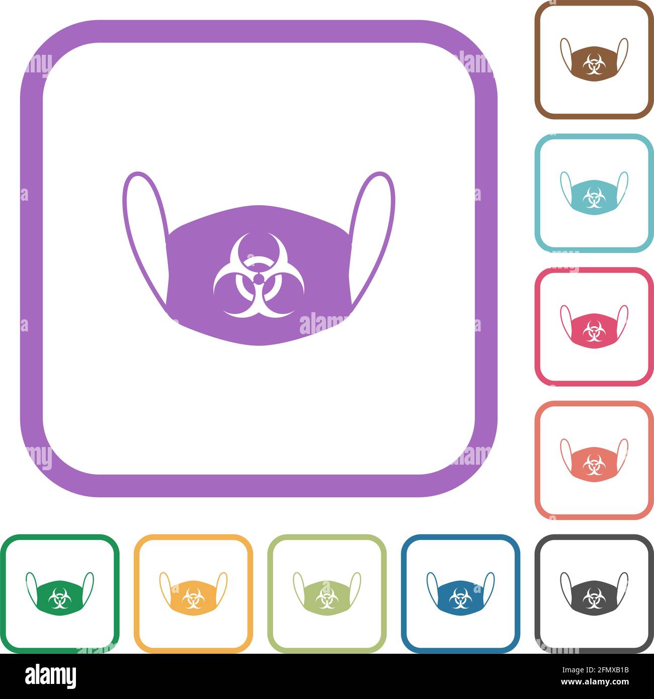 Face mask with biohazard symbol simple icons in color rounded square ...