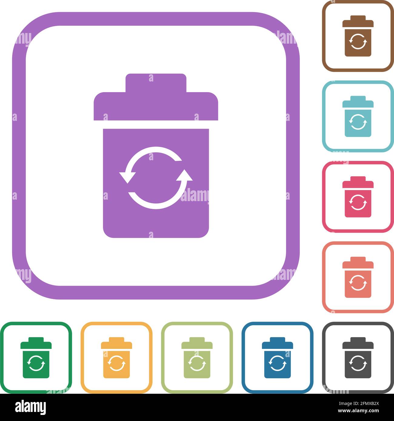 Undelete simple icons in color rounded square frames on white ...