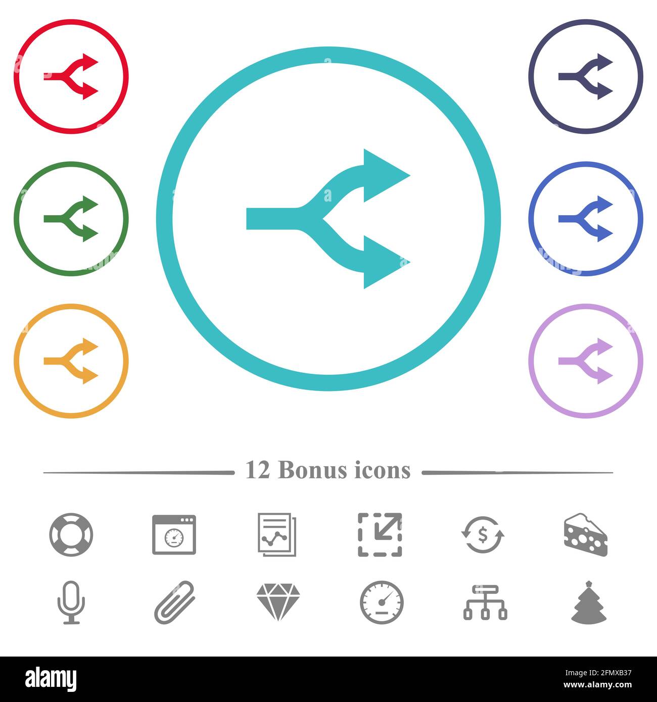 Split arrows right flat color icons in circle shape outlines. 12 bonus ...