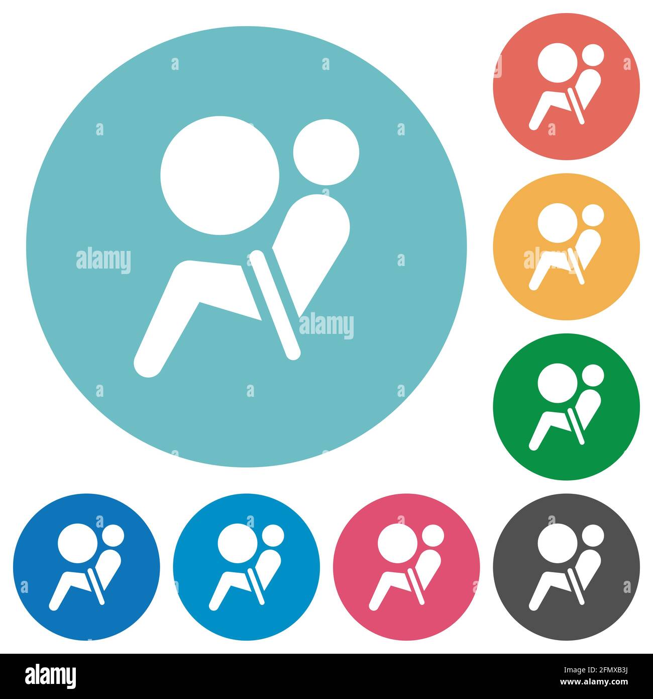 Air bag dashboard indicator flat white icons on round color backgrounds ...